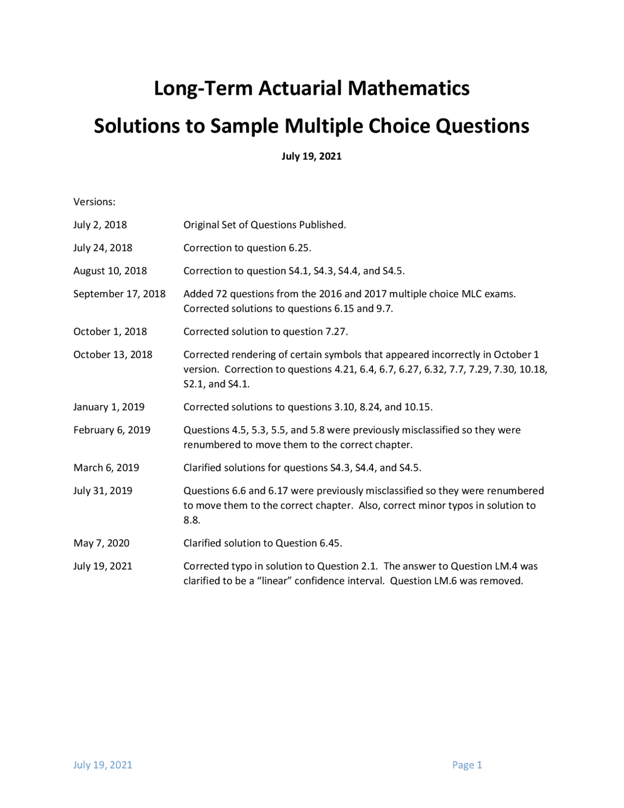 Long-Term Actuarial Mathematics Solutions to Sample ... | Slides ...