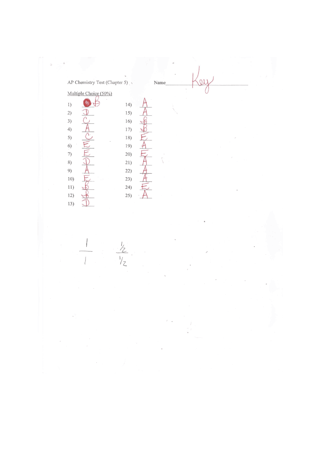 Test (Chapter 5) Answer Key 2010-2011 | Slides Chemistry | Docsity