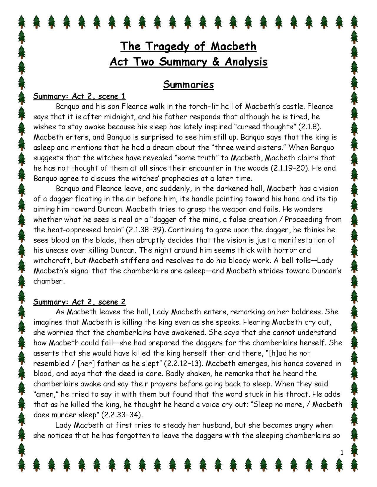 The Tragedy of Macbeth Act Two Summary & Analysis | Study notes Voice ...