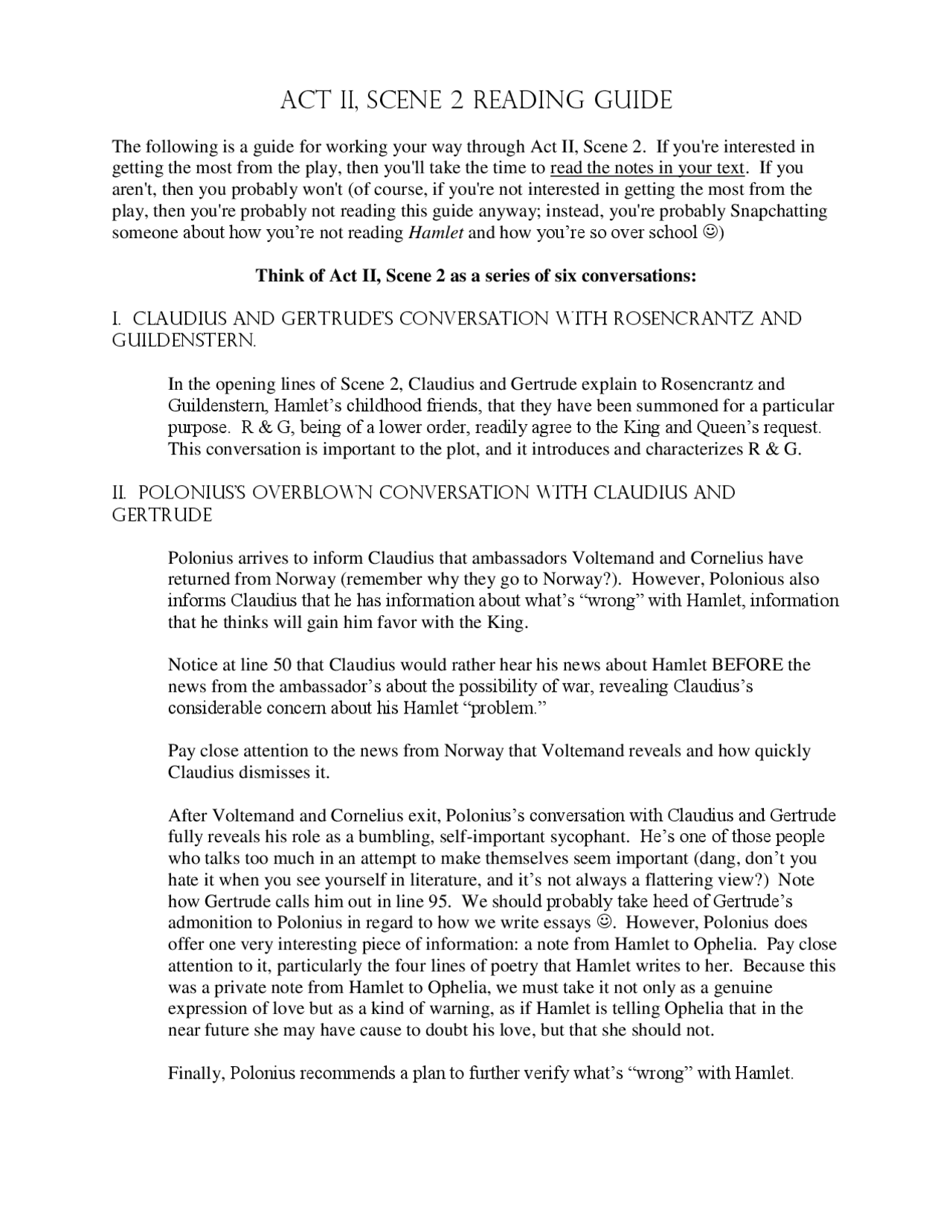 Act II, Scene 2 of Hamlet: A Reading Guide and Analysis | Summaries ...