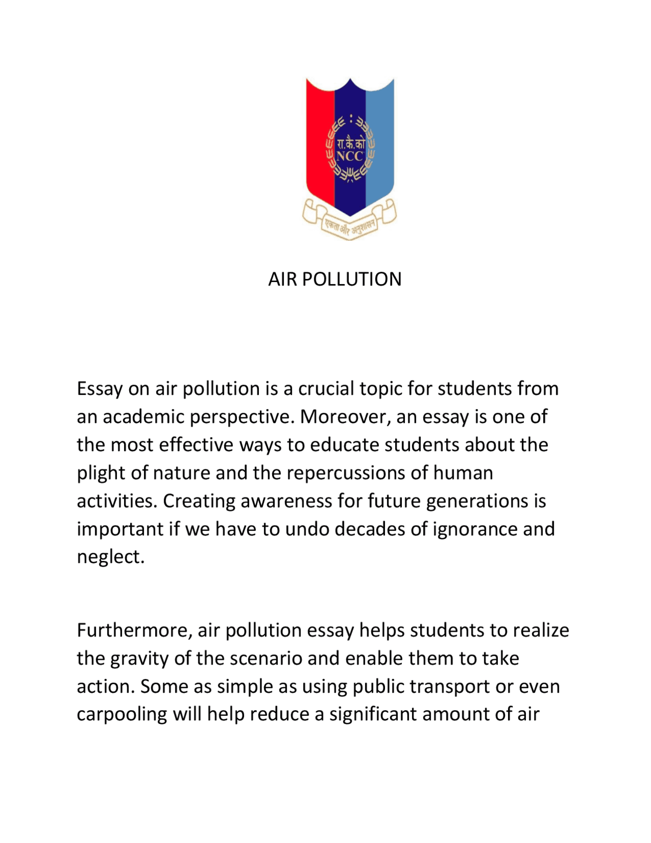 Air Pollution Lecture Notes Technical English Docsity