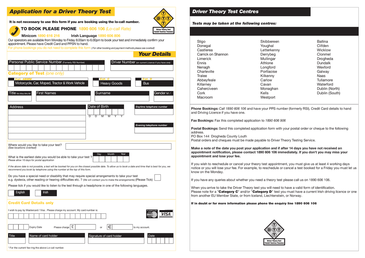 Application for Irish Driver Theory Test | Lecture notes English | Docsity