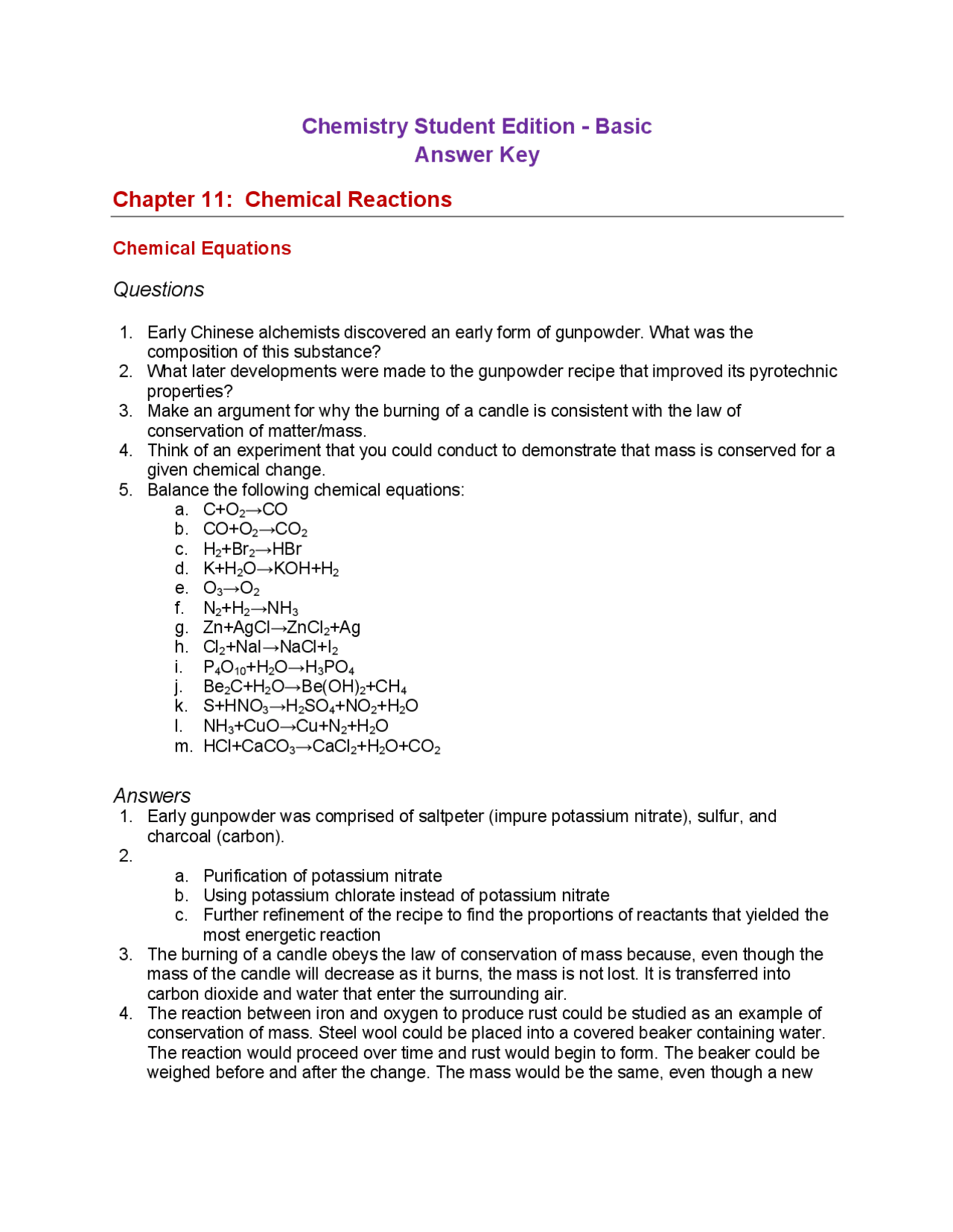 Chemistry Student Edition - Basic: Chapter 11 - Chemical Reactions ...