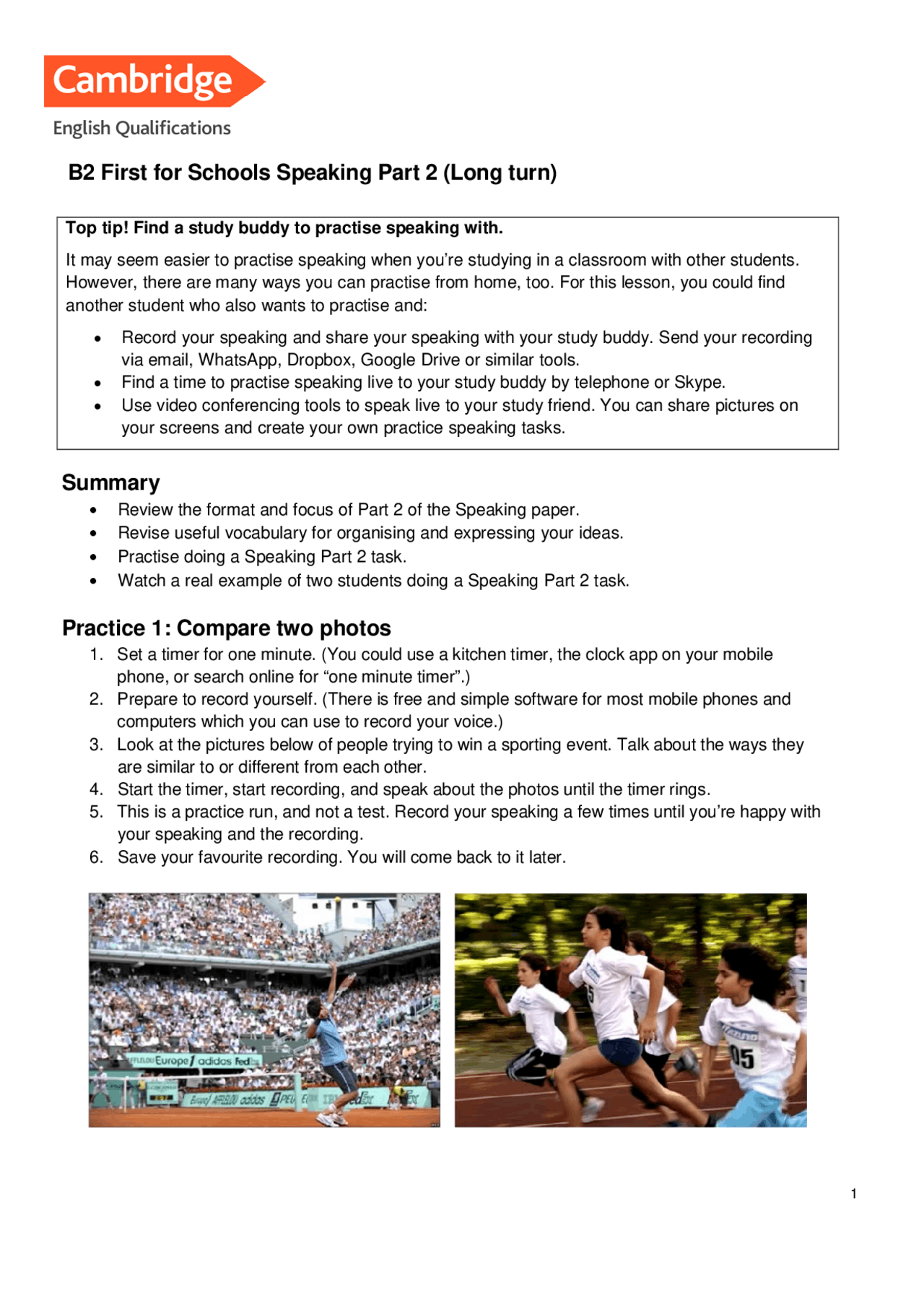 B2 First for Schools Speaking Part 2 (Long turn) | Slides Voice | Docsity