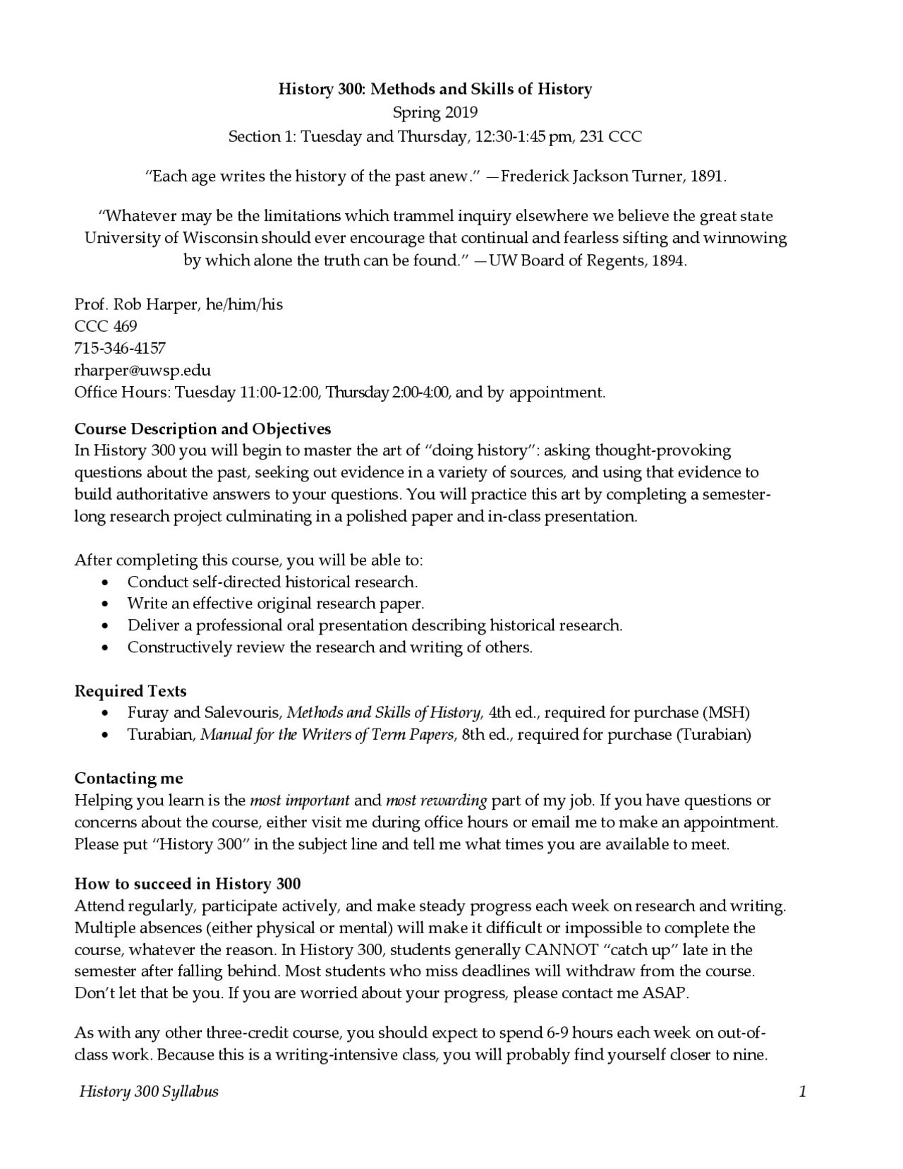 History 300 Syllabus 1 History 300 | Study notes History | Docsity