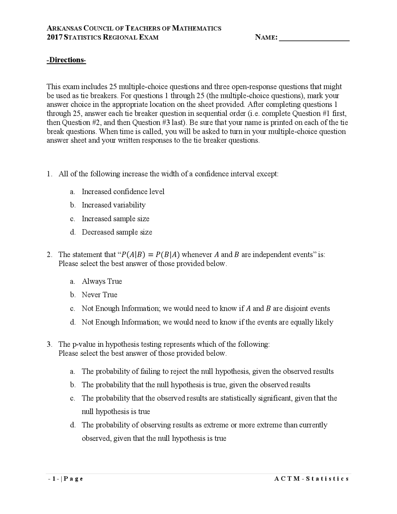 This Exam Includes 25 Multiple Choice Questions And Three Slides