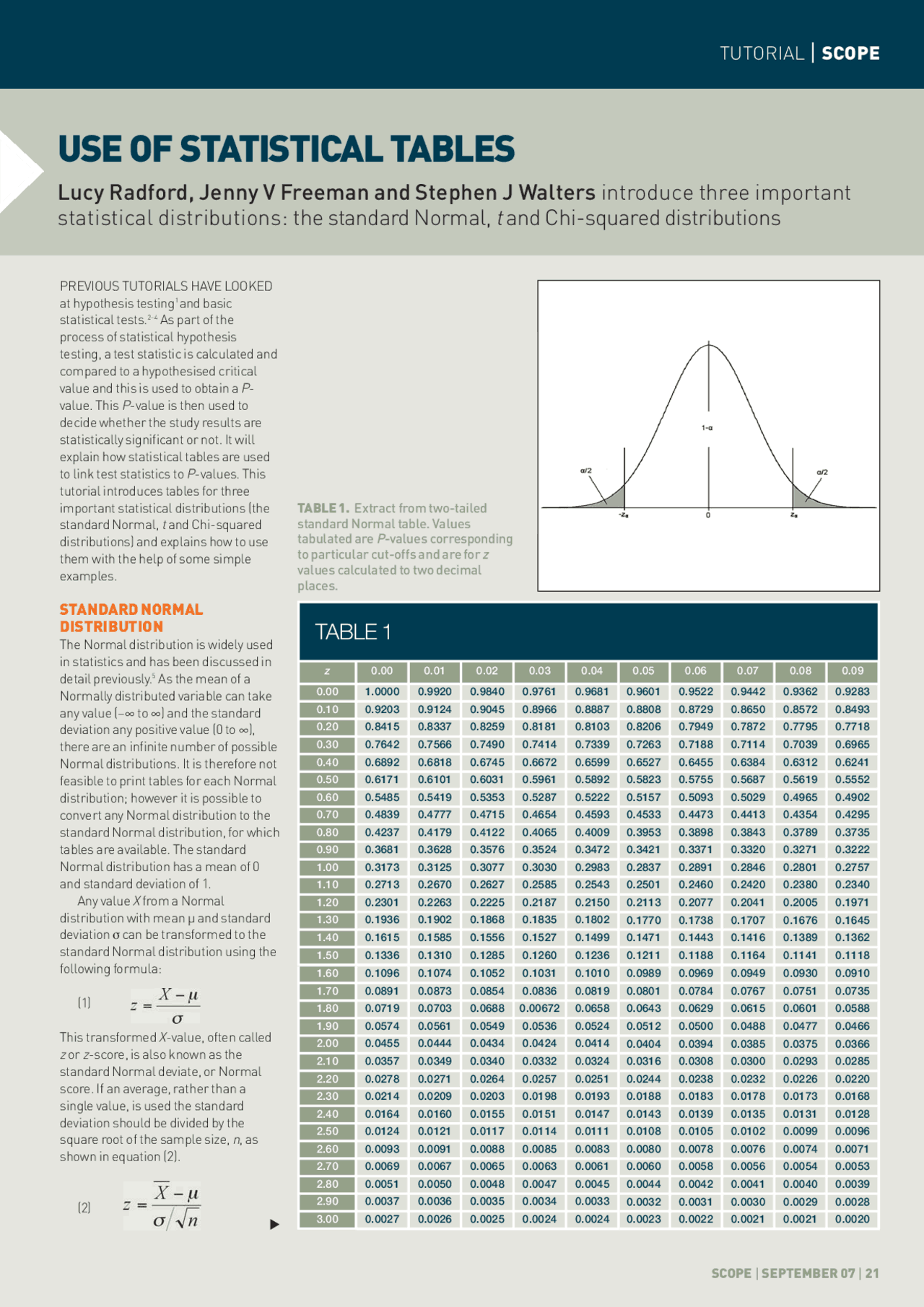 Using Statistical Tables for Hypothesis Testing: Normal, t and Chi ...