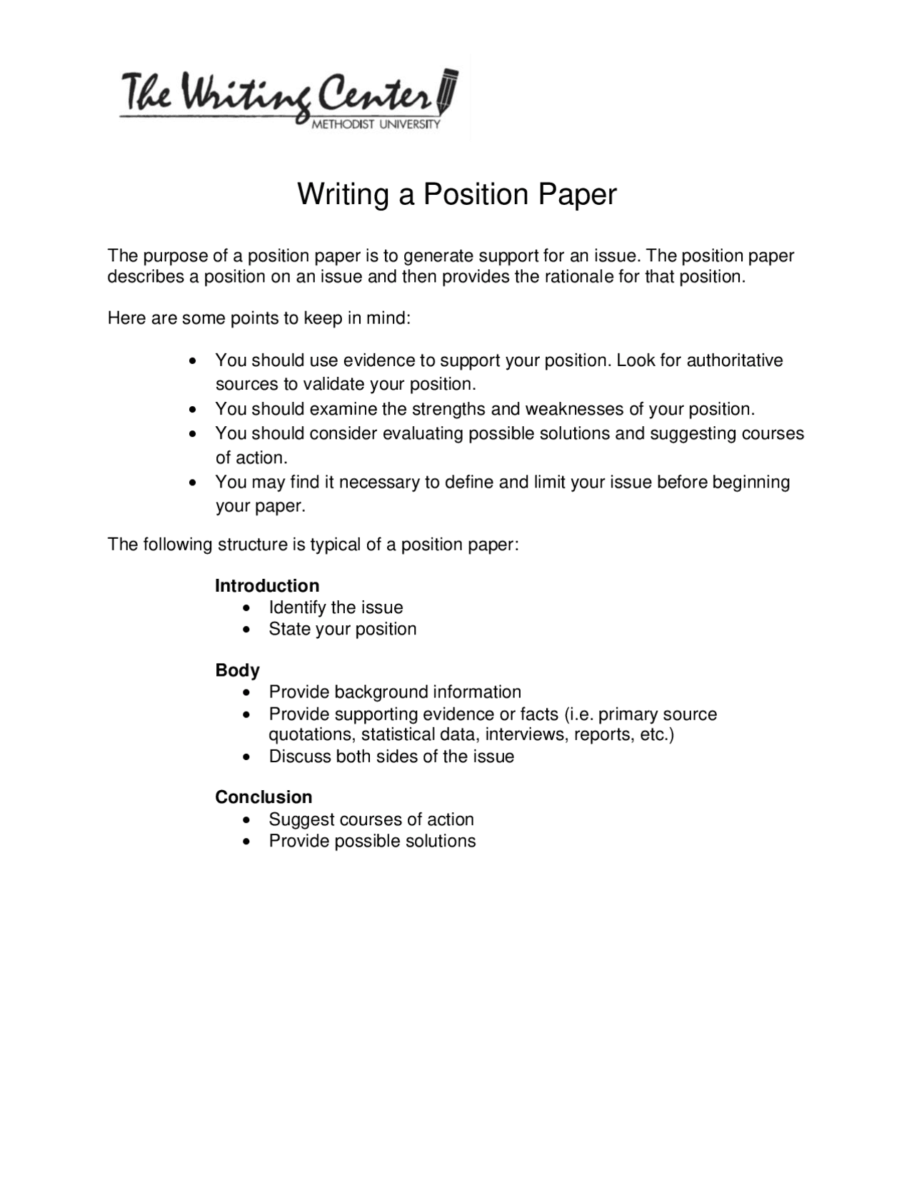 Writing A Position Paper Lecture Notes Technical English Docsity