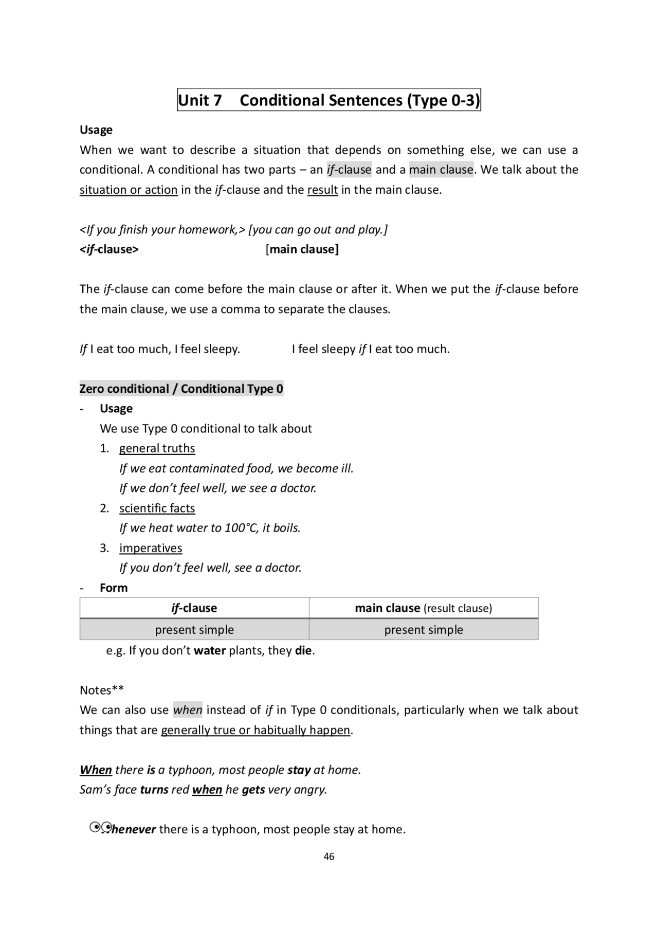Unit 7 Conditional Sentences (Type 0-3) | Study notes Business | Docsity