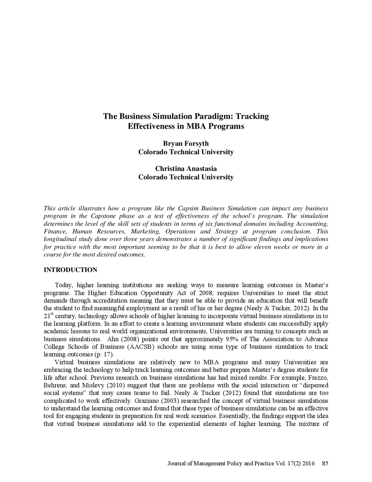 Analysis of Capsim Simulations in MBA Program: Business Simulations in ...
