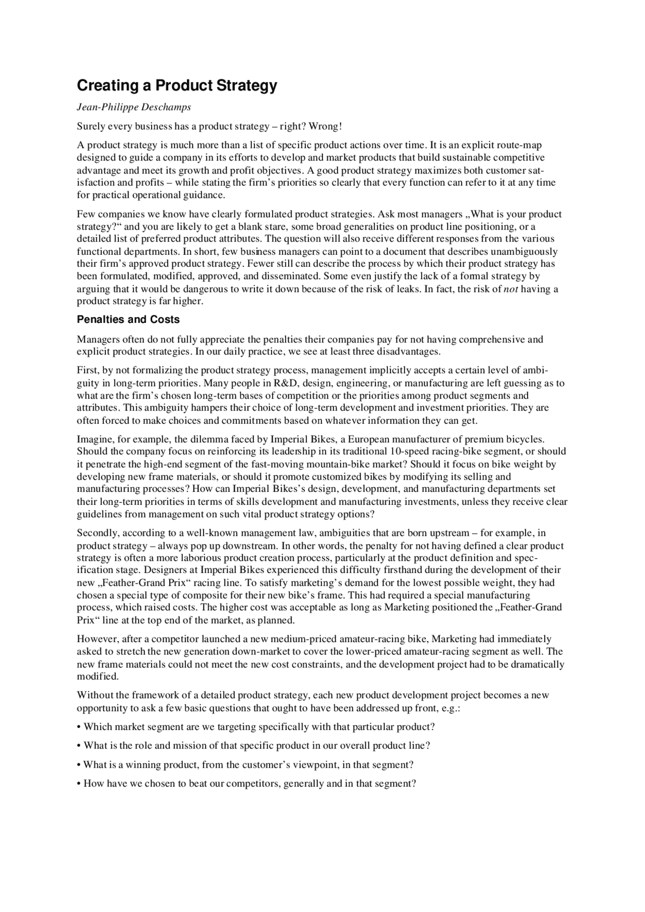 Creating a Product Strategy | Study notes Marketing | Docsity