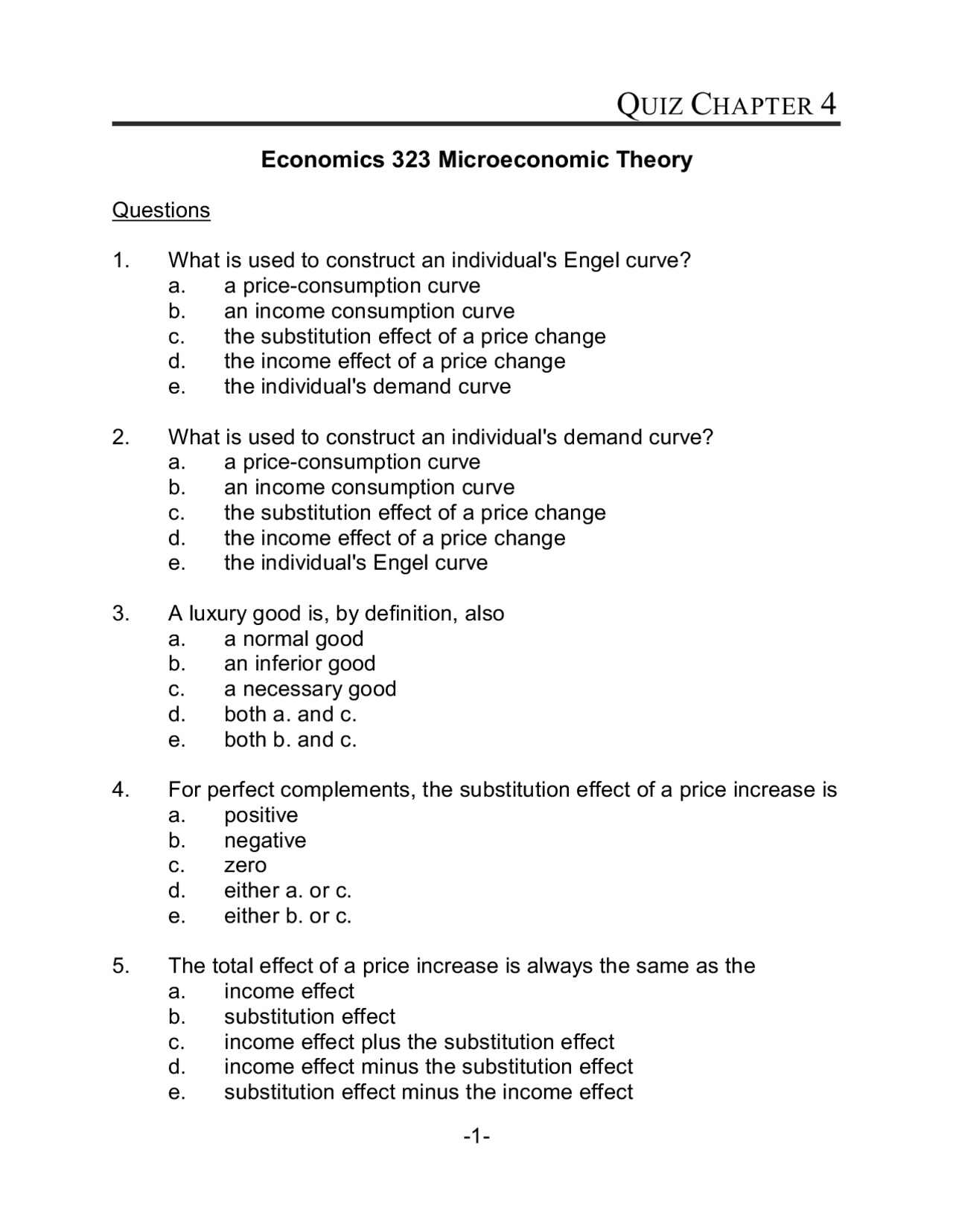 QUIZ CHAPTER 4 | Schemes and Mind Maps Microeconomics | Docsity