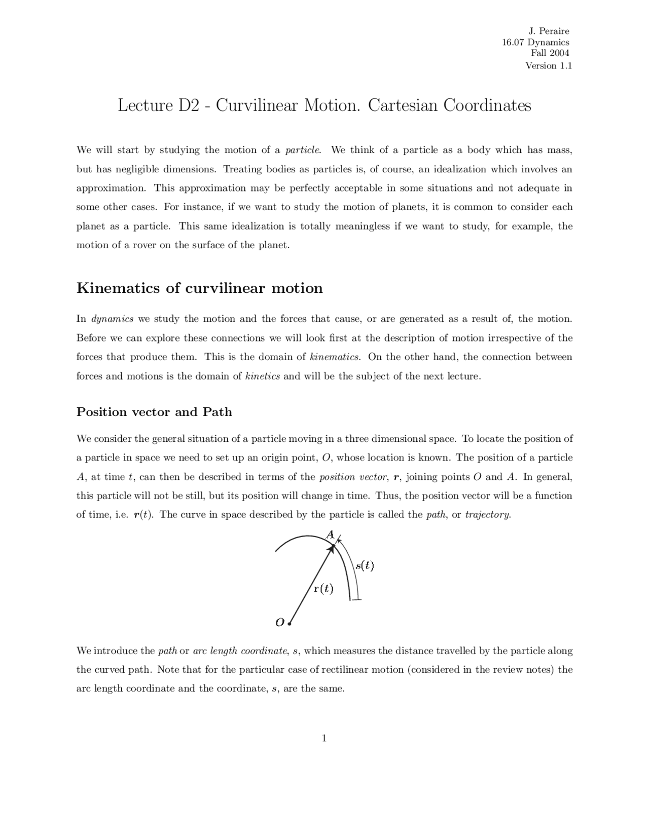 Particle Motion & Calculation of Velocity and Acceleration in Cartesian ...