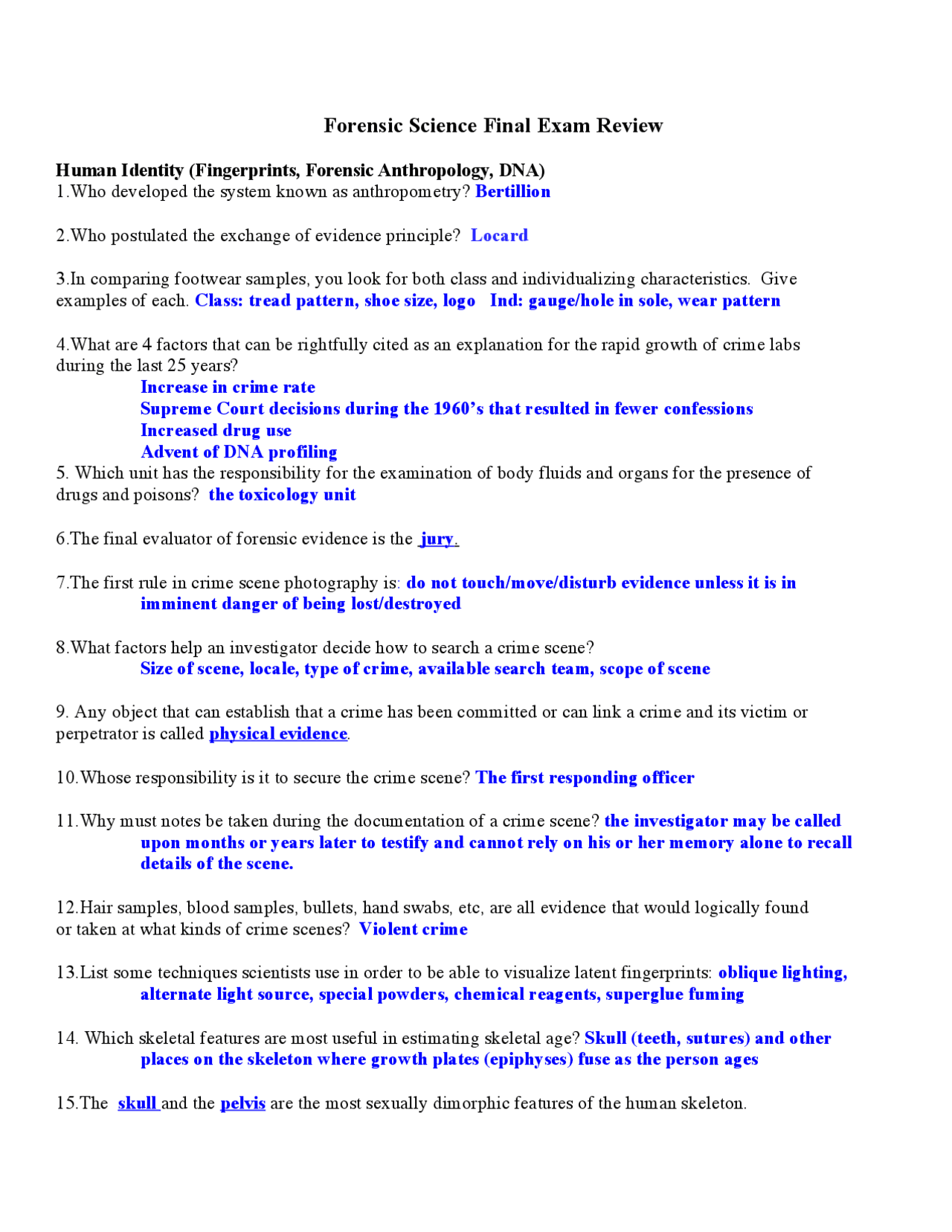 Forensic Science Final Exam Review | Study notes Photography - Docsity