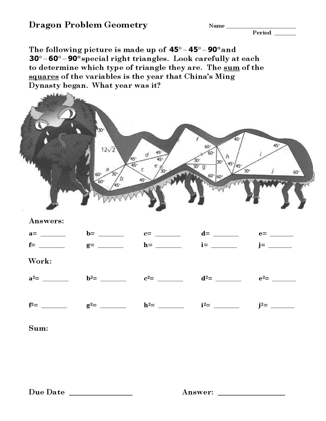 Dragon Problem Geometry | Exams Geometry | Docsity