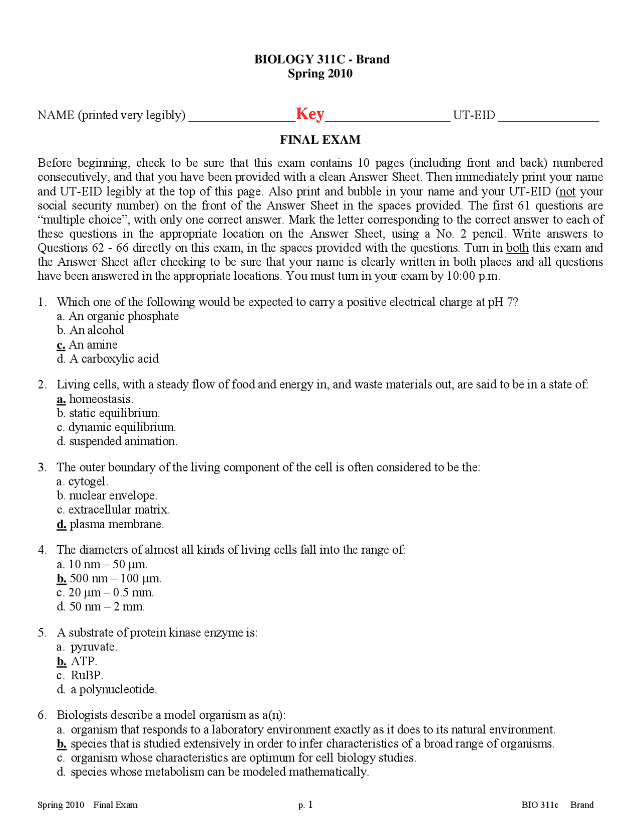 key Final Exam.pdf | Slides Biology | Docsity