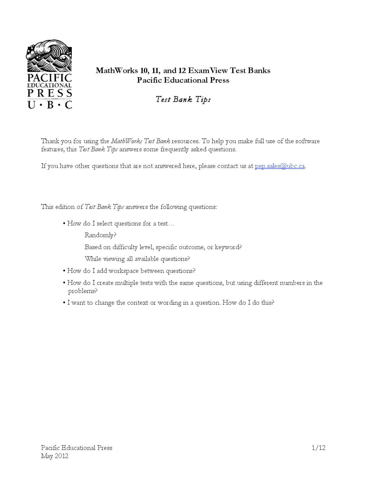 MathWorks ExamView Test Bank: Tips for Selecting Questions and ...