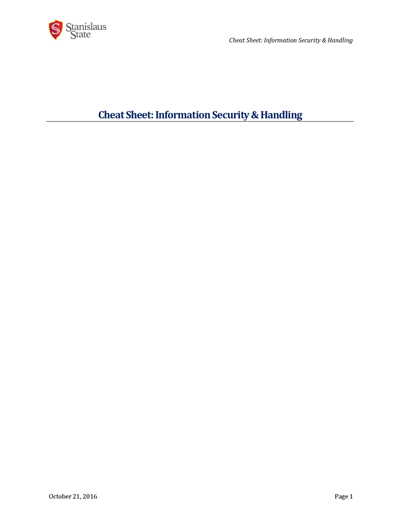 Cheat Sheet: Information Security & Handling | Study notes History ...