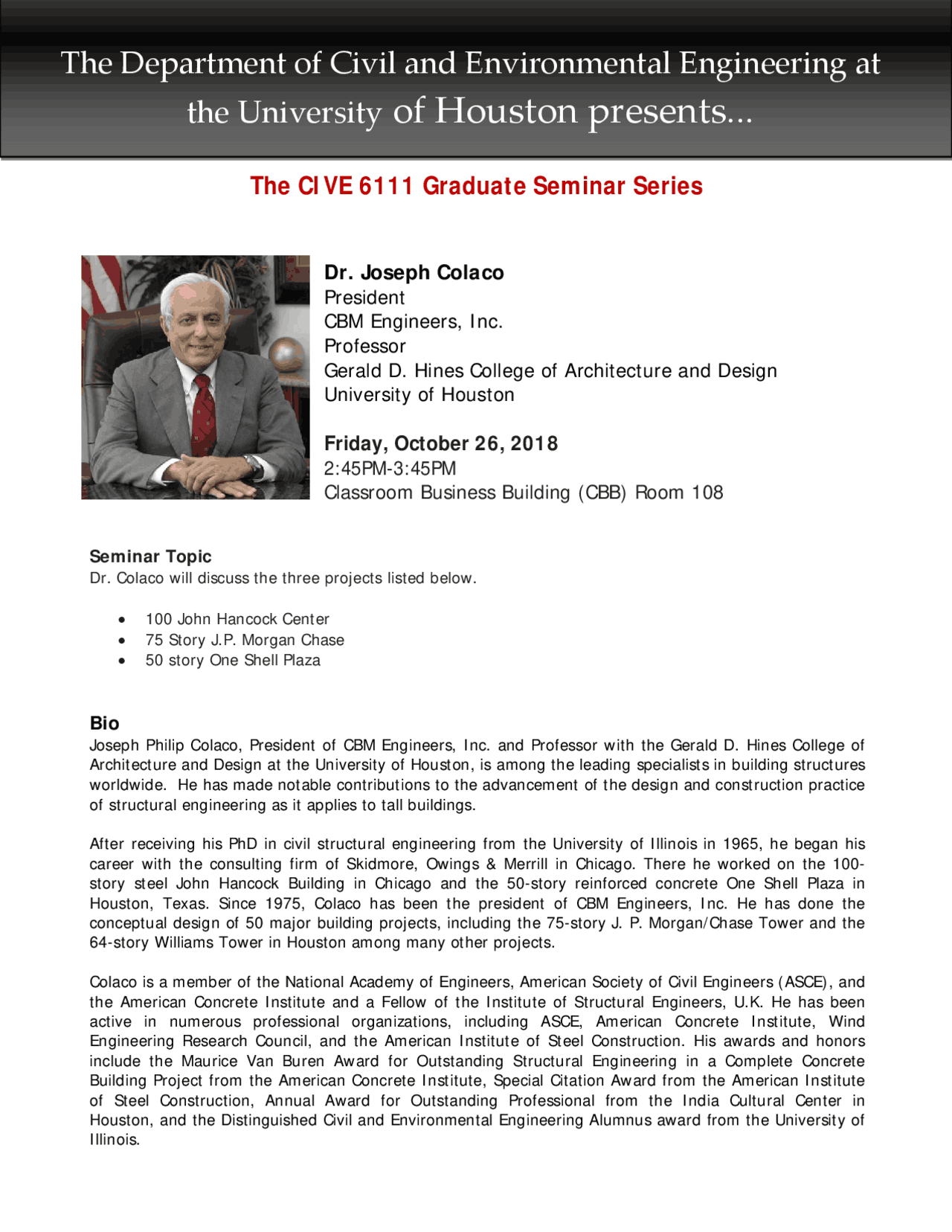 CIVE 6111 Grad Seminar: Notable Tall Building Projects with Dr. Joseph ...