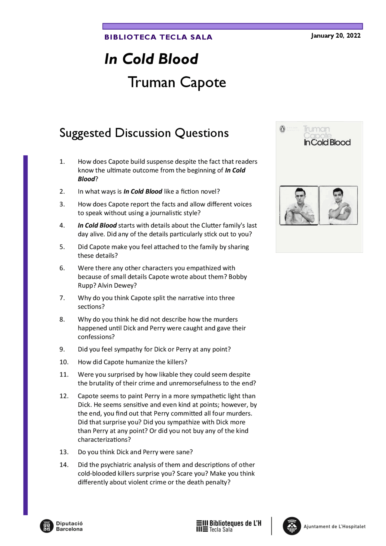 In Cold Blood Truman Capote | Lecture notes English Literature | Docsity