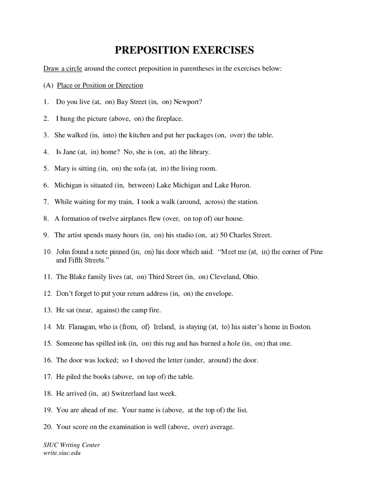 Preposition Exercise Lecture Notes Grammar And Composition Docsity