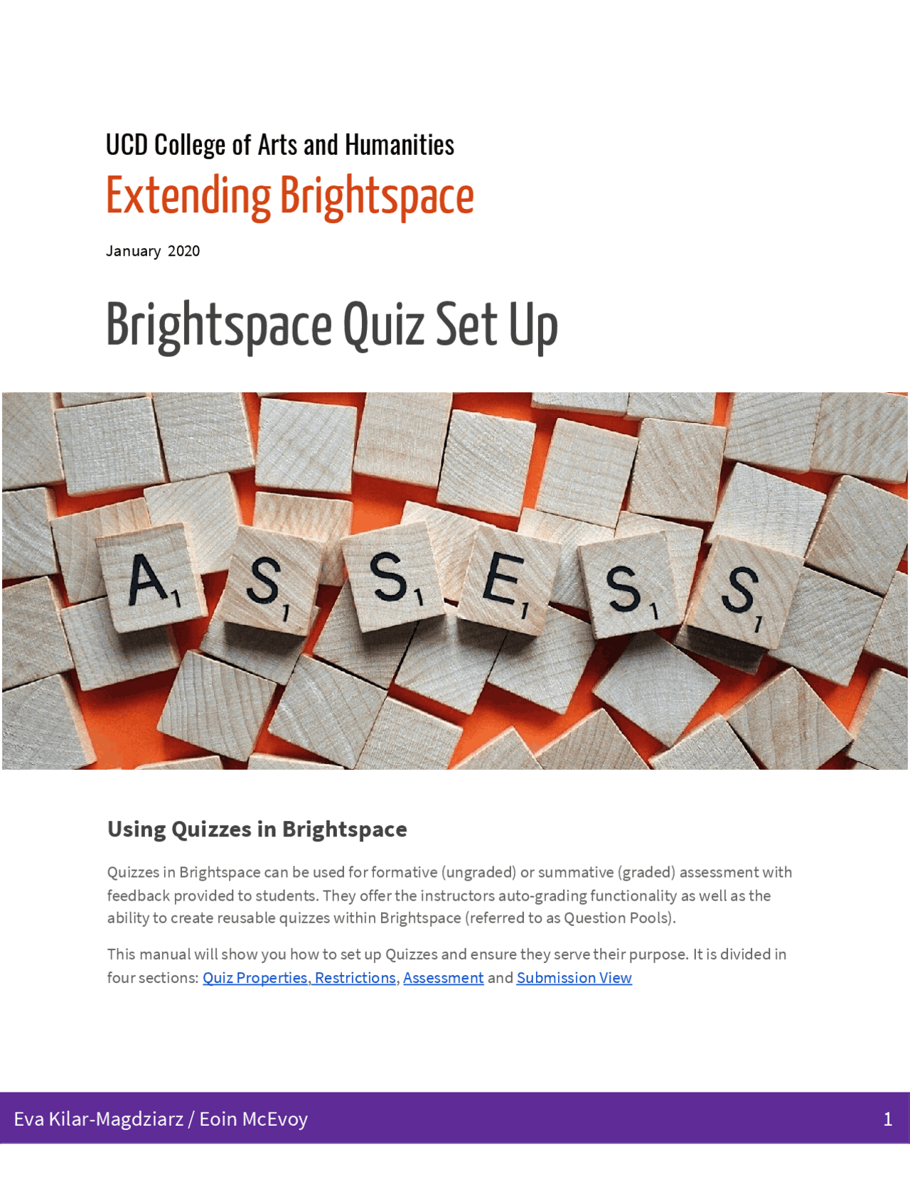 Brightspace Quiz Set Up | Lecture notes Humanities | Docsity