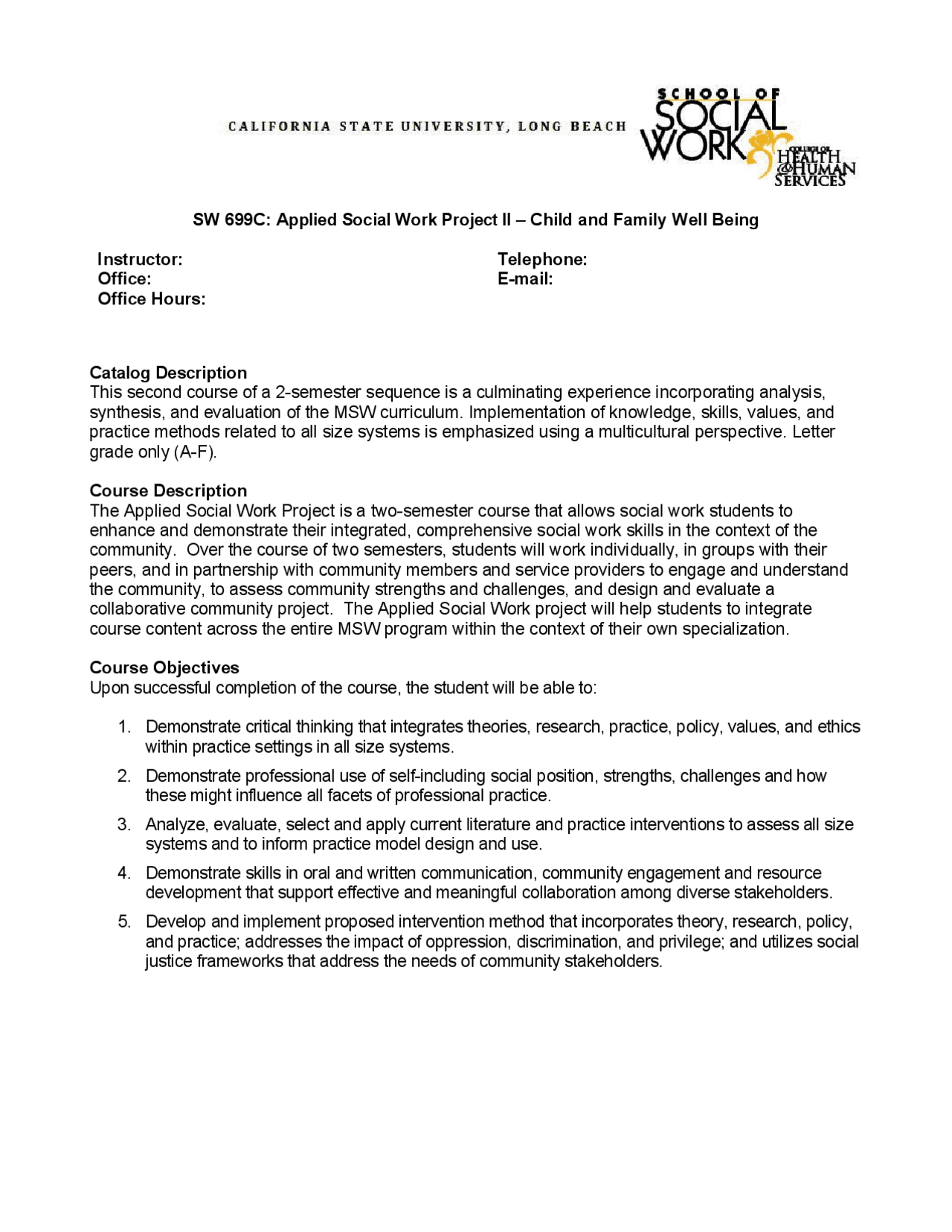 SW 699C: Applied Social Work Project II – Child and Family ... | Study ...
