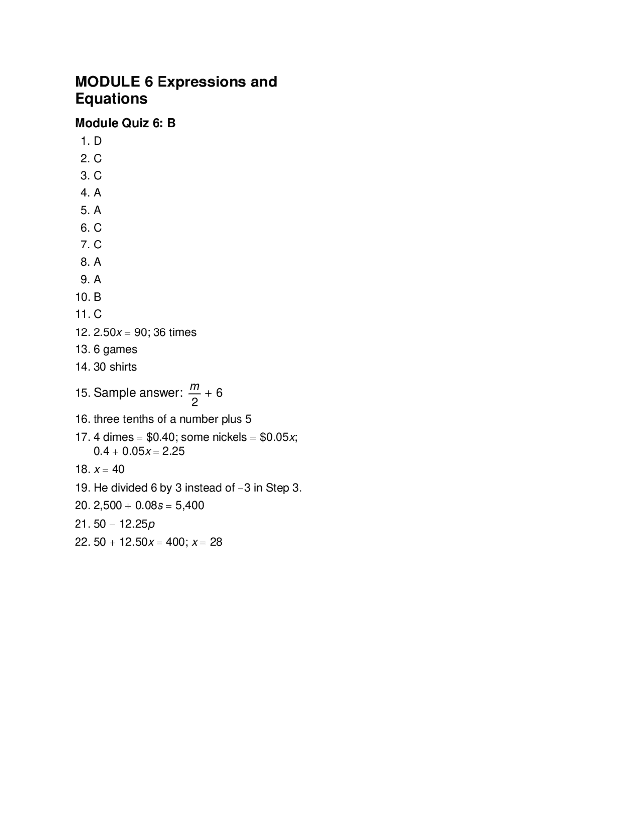 MODULE 6 Expressions and Equations | Study notes Pre-Calculus | Docsity
