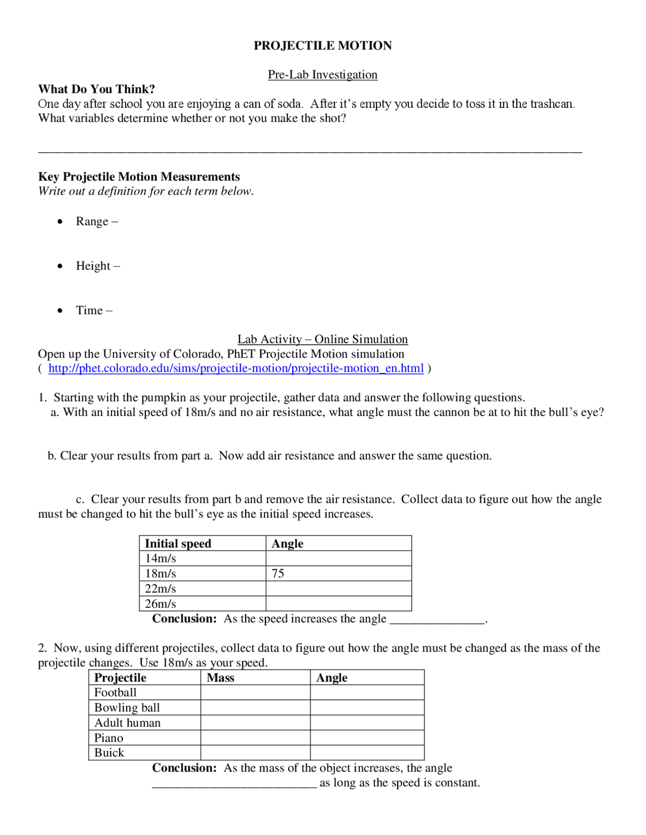 Projectile motion | Study notes Piano | Docsity