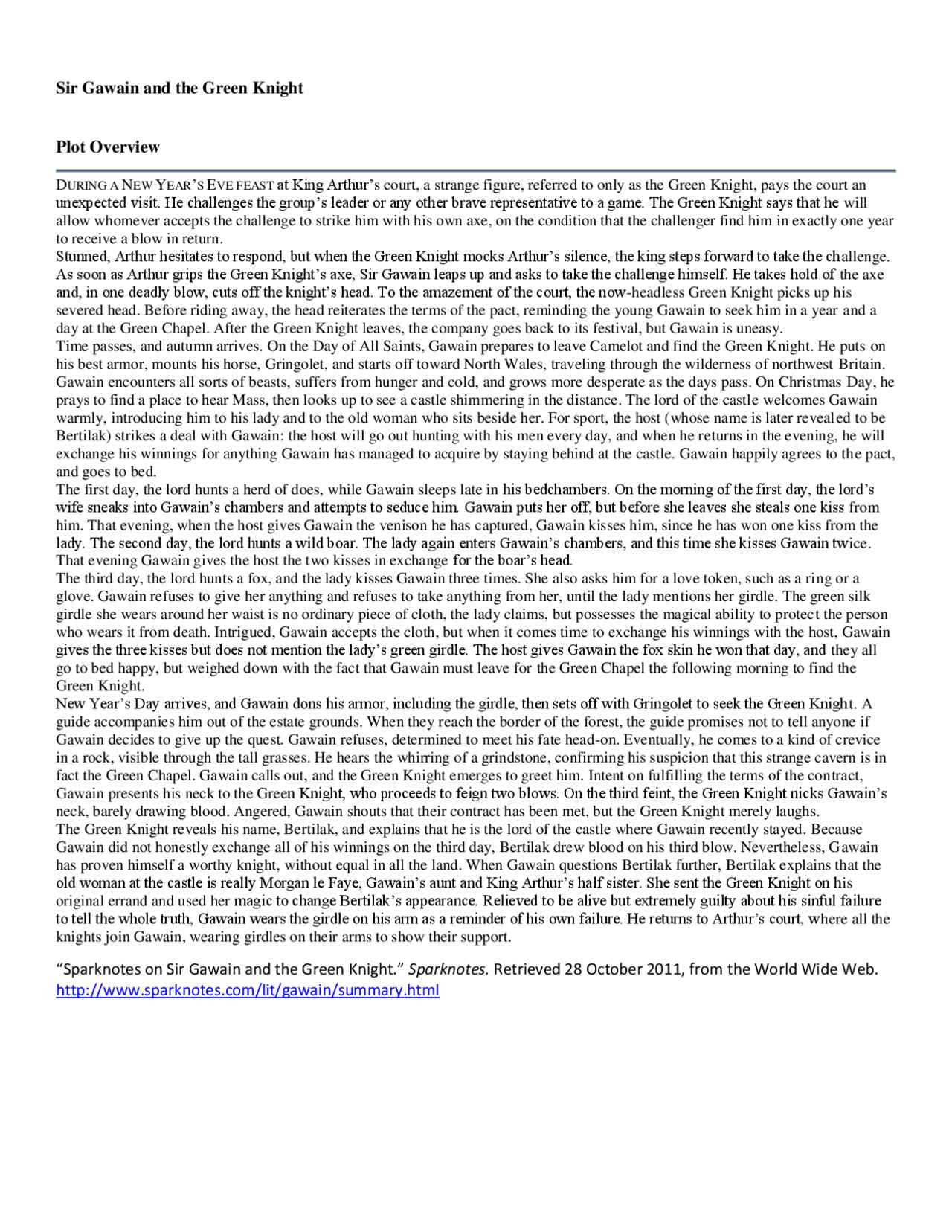 Sir Gawain and the Green Knight Plot Overview | Study notes English ...