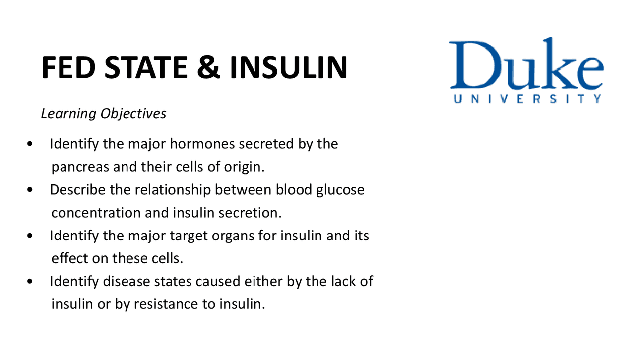 FED STATE & INSULIN | Summaries Medical Sciences | Docsity