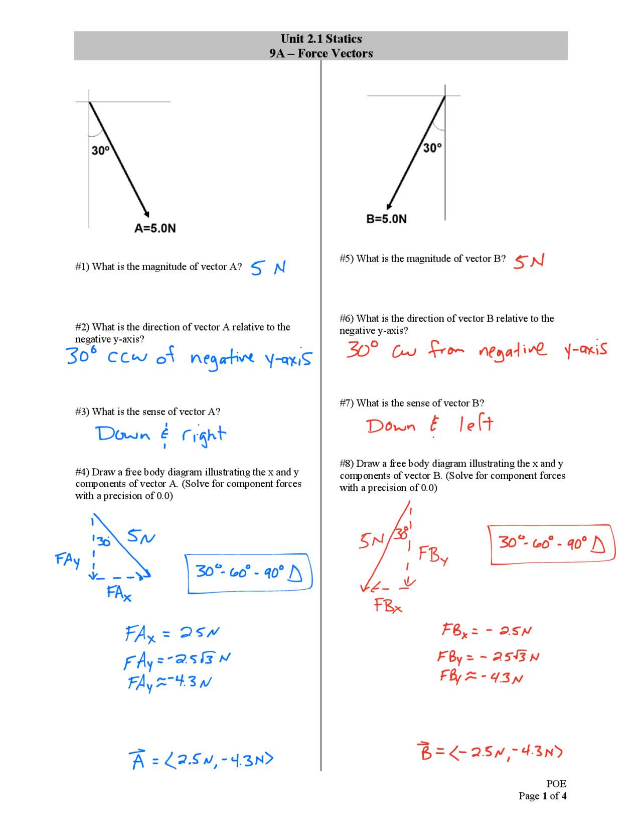 Unit 2 1 Statics 9a Force Vectors Lecture Notes Statics Docsity