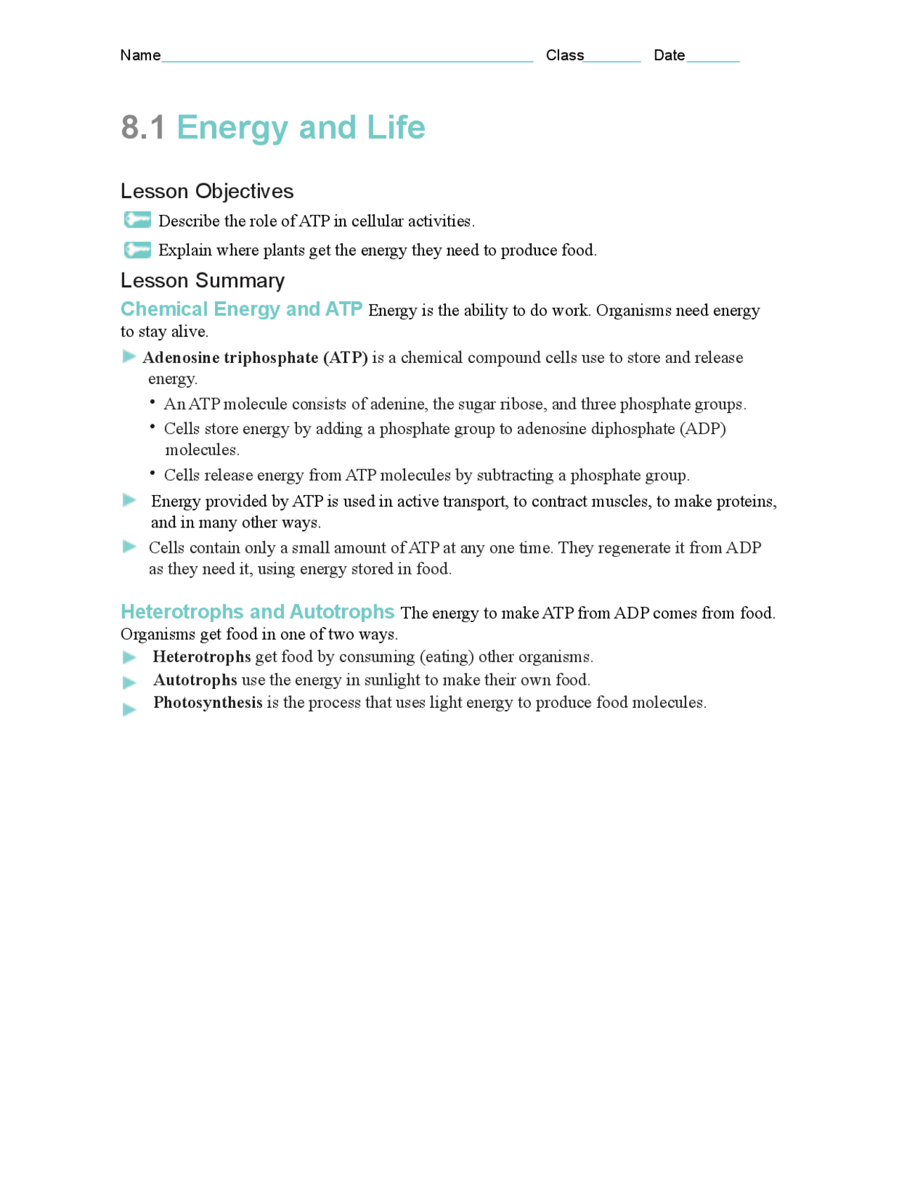 8.1 Energy and Life | Study notes Biochemistry | Docsity
