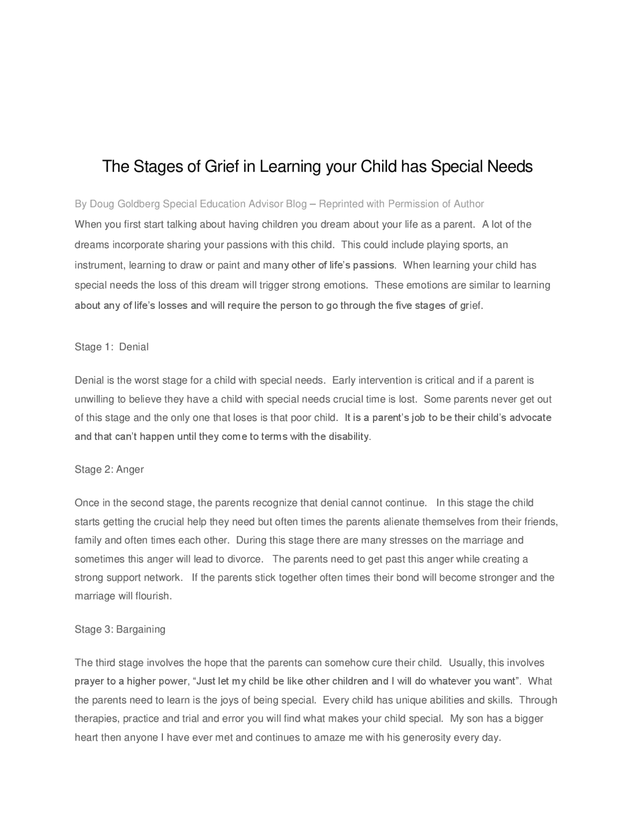 The Stages of Grief in Learning your Child has Special Needs | Study ...