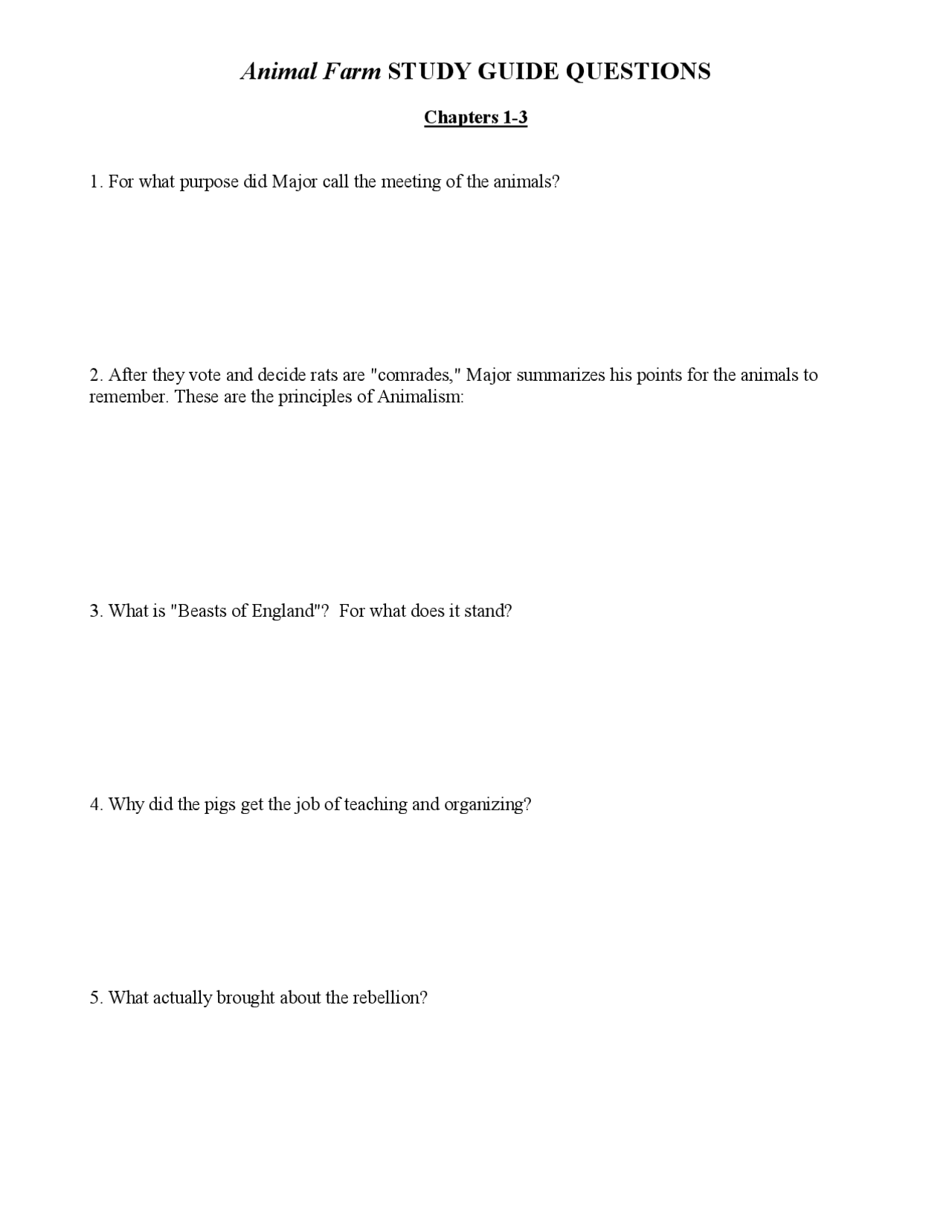 Animal Farm Study Guide: Questions and Discussion Points for Chapters 1 ...