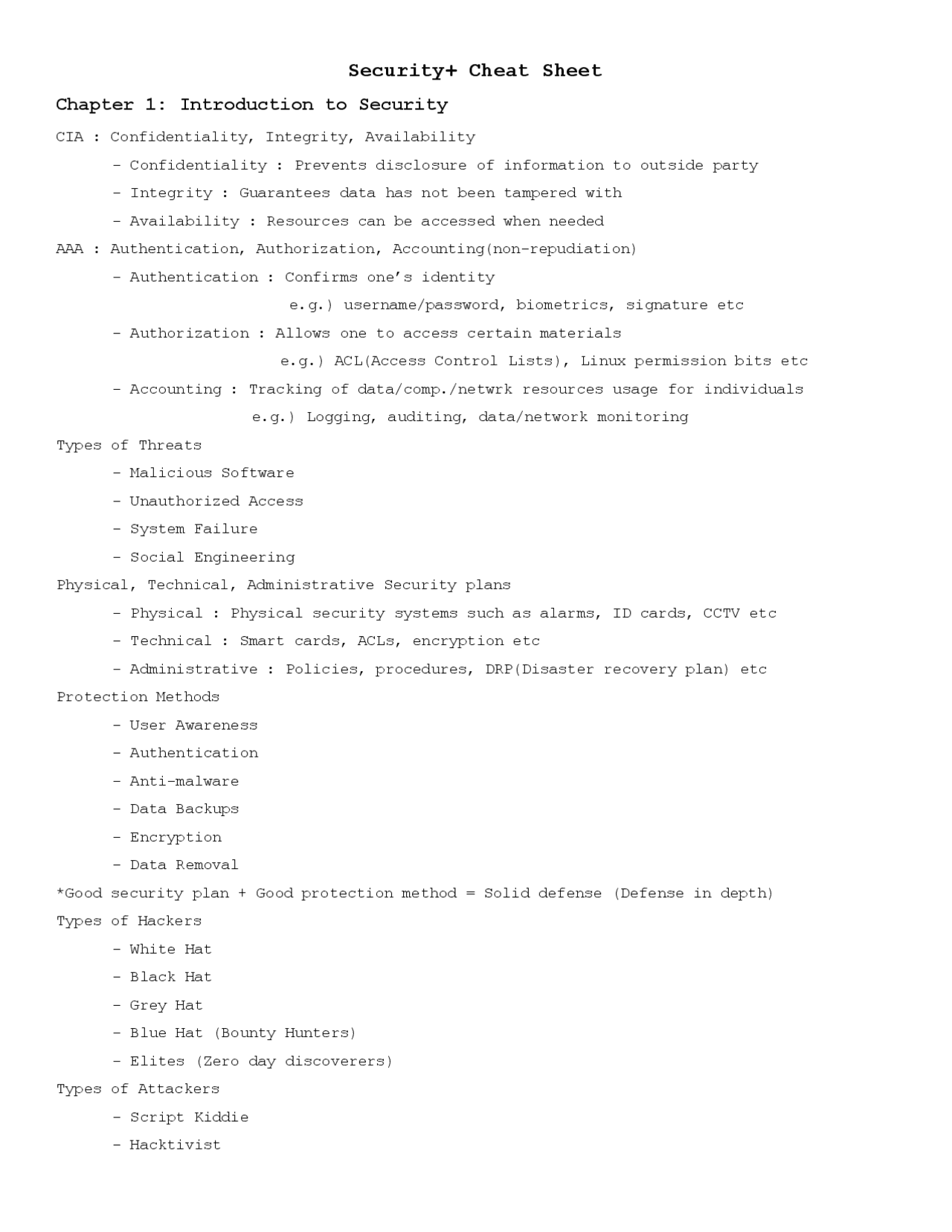 Security Cheat Sheet Exams Auditing Docsity