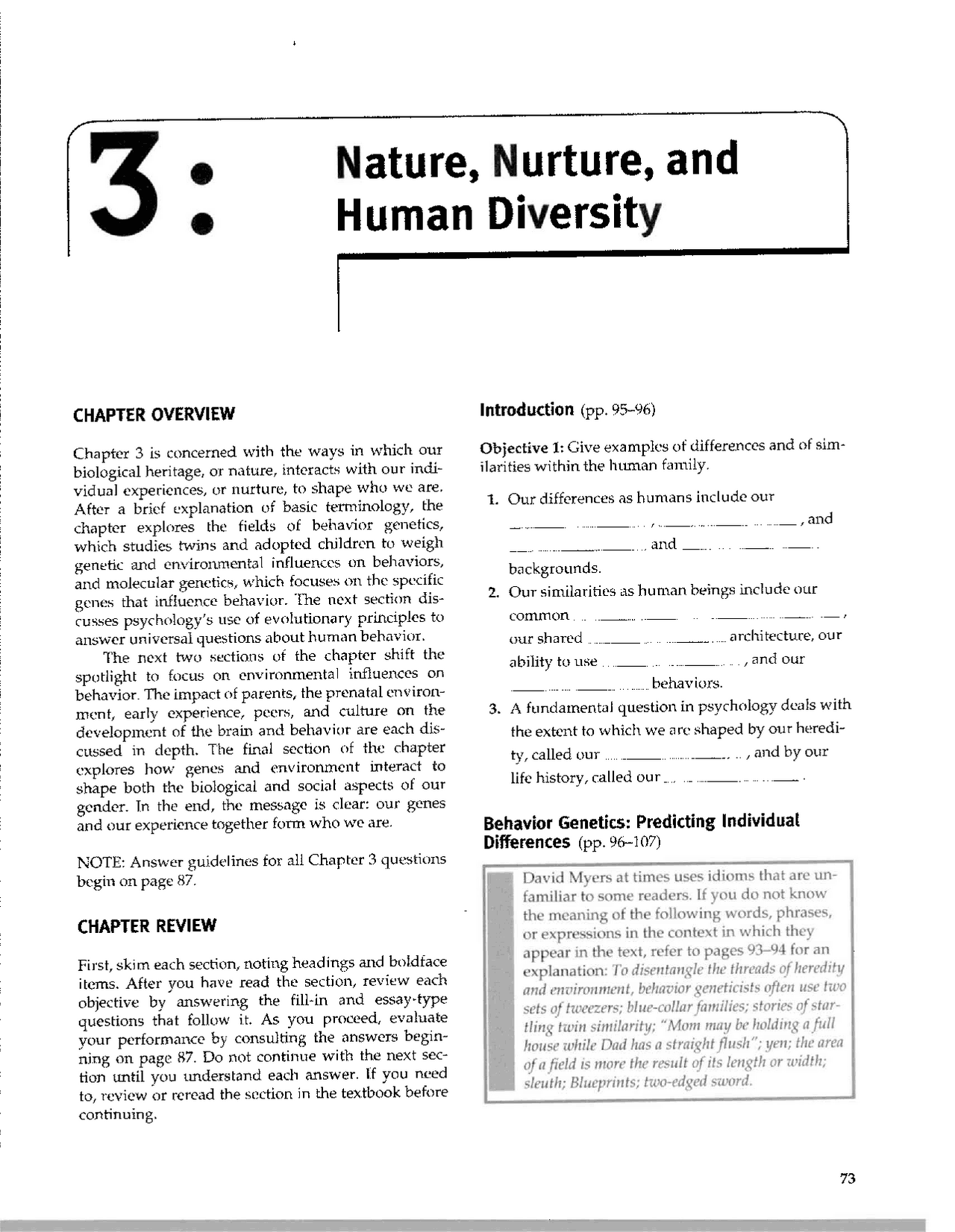 Nature, Nurture, and Human Diversity | Lecture notes Psychology | Docsity