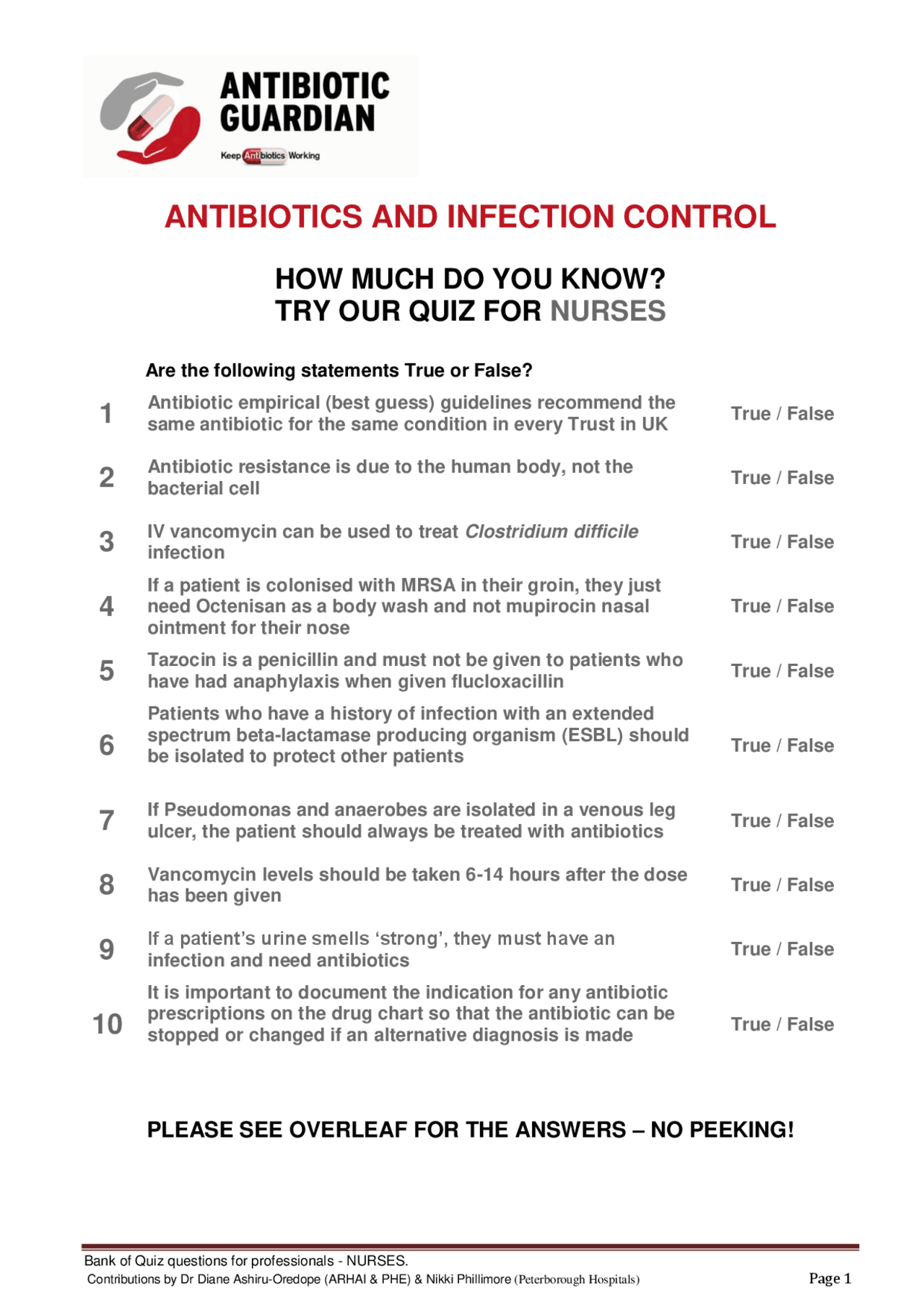 Quiz Questions on Antibiotics and Infection Control for Nurses | Slides ...