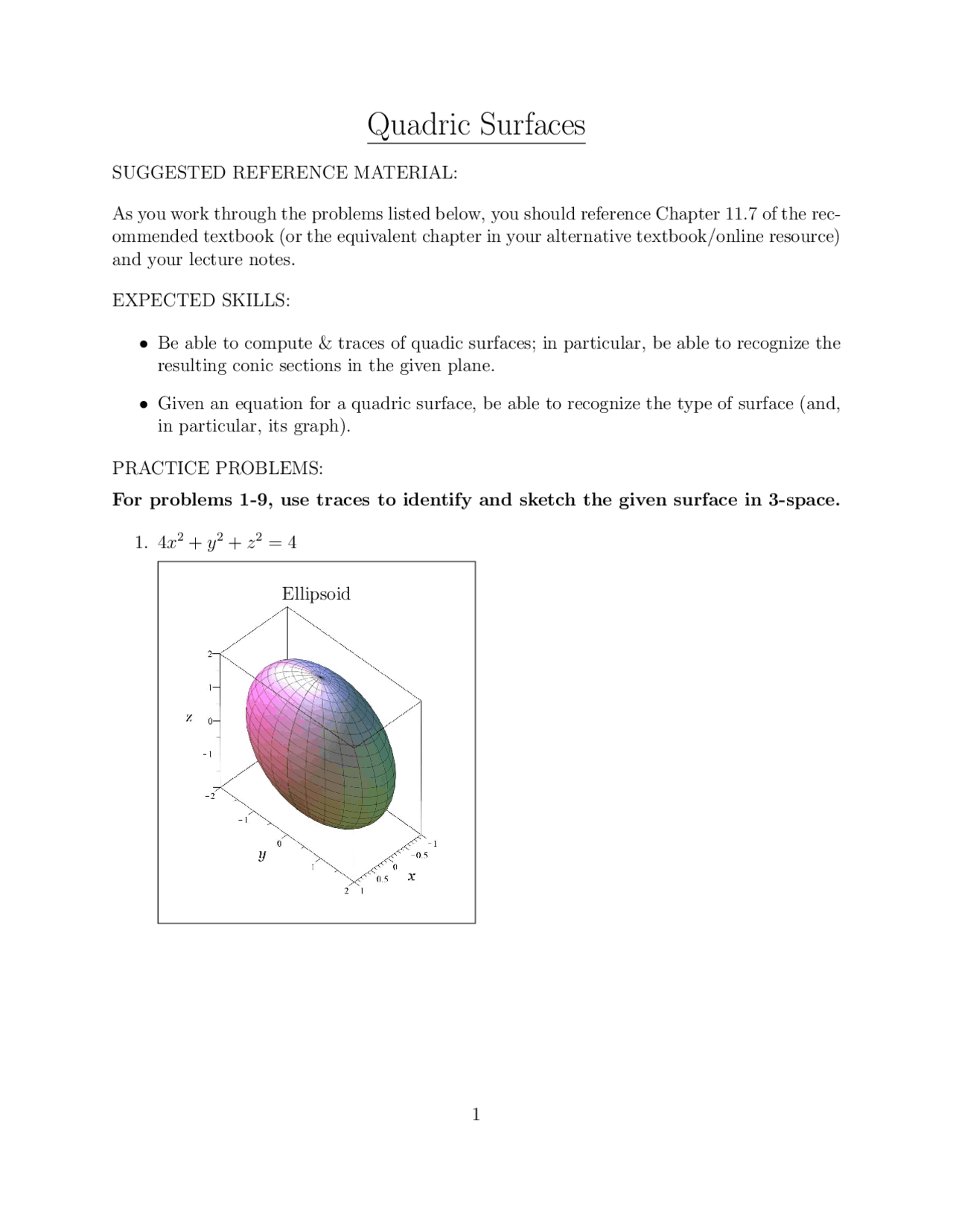 Quadric Surfaces | Study notes Advanced Calculus | Docsity Quadric Surfaces | Study notes Advanced Calculus | Docsity