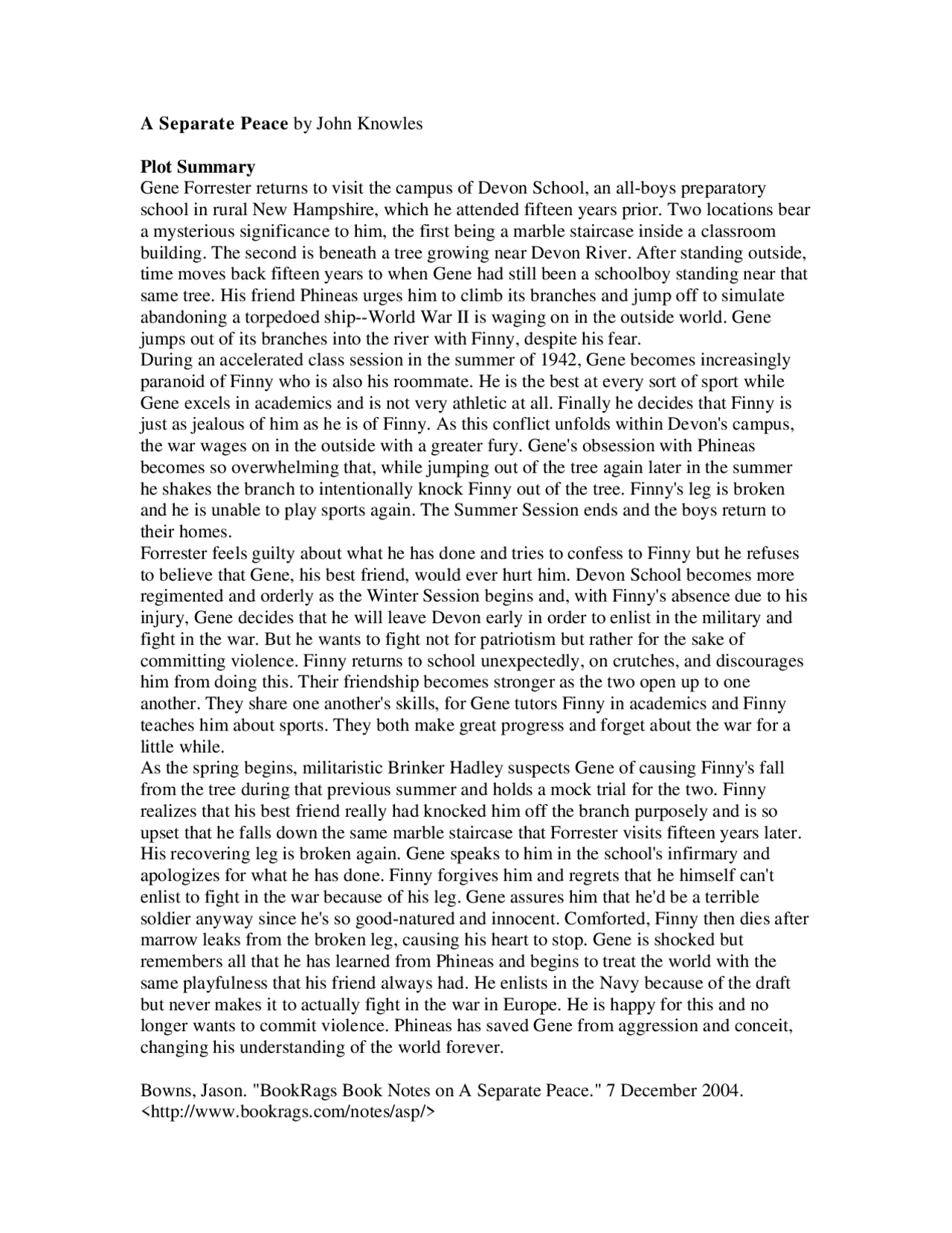 A Separate Peace by John Knowles | Slides English Literature | Docsity