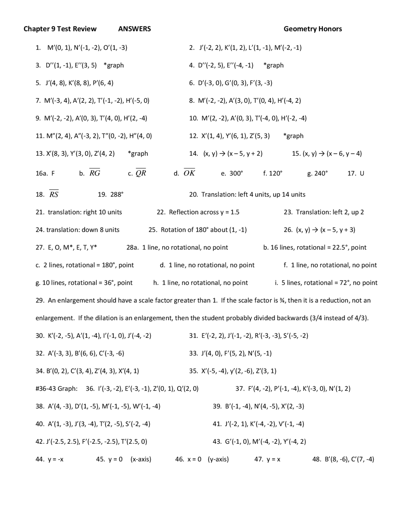Chapter 9 Test Review ANSWERS Geometry Honors | Study notes Geometry ...