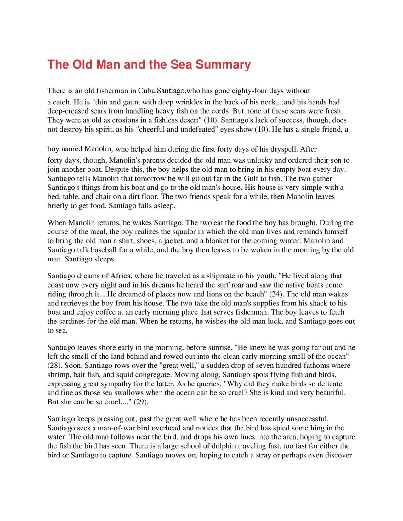 The Old Man and the Sea Summary | Exercises English Literature | Docsity