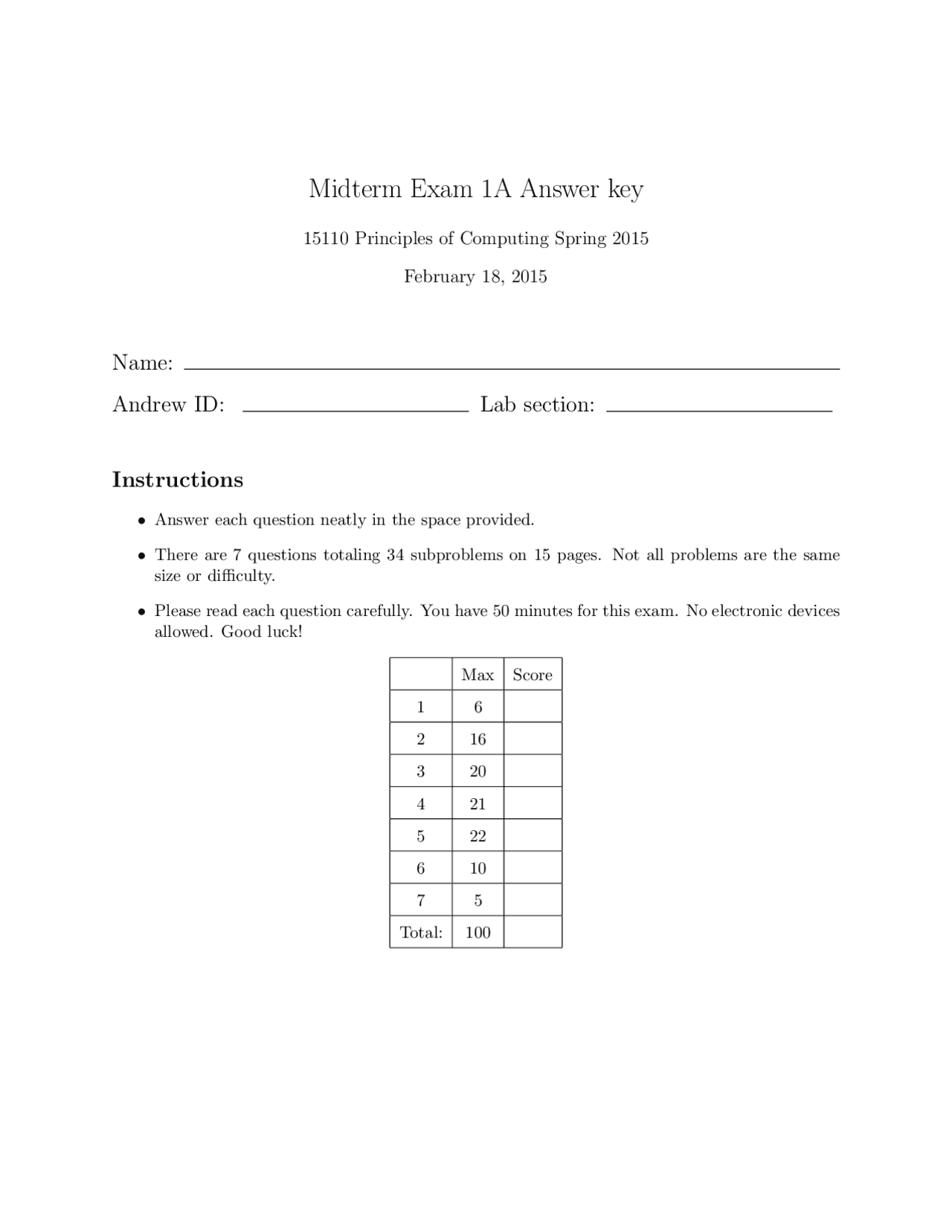 Midterm Exam 1A Answer key | Study notes History | Docsity