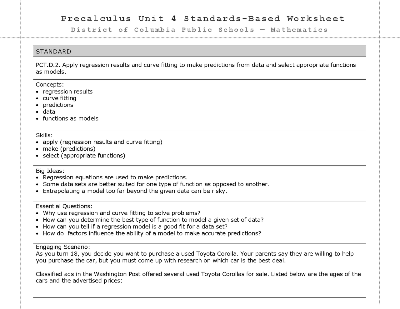 Precalculus Unit 4 Standards-Based Worksheet | Study notes Pre-Calculus ...