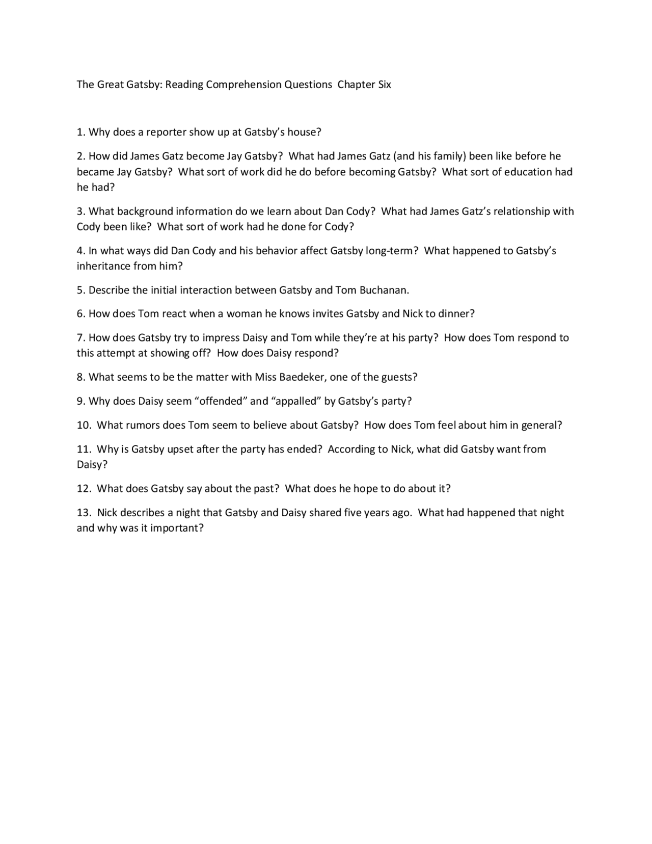 The Great Gatsby Ch 6 Discussion Questions.pdf | Exams English ...