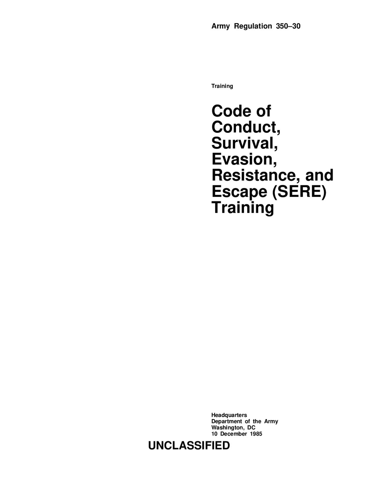 Code of Conduct and SERE Training Revisions: Levels A, B, and C ...