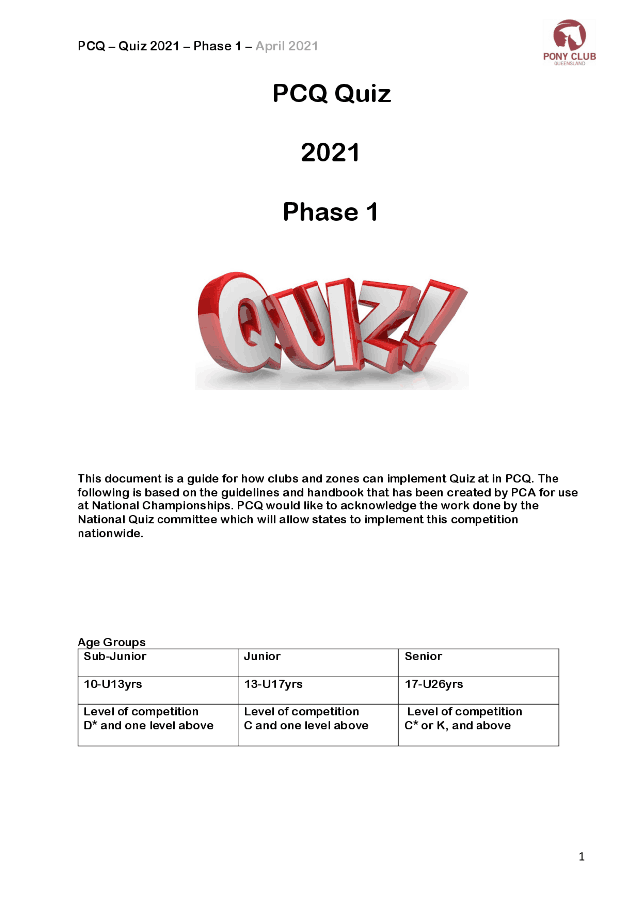 PCQ Quiz 2021: Implementation Guide for Clubs and Zones | Lecture notes ...