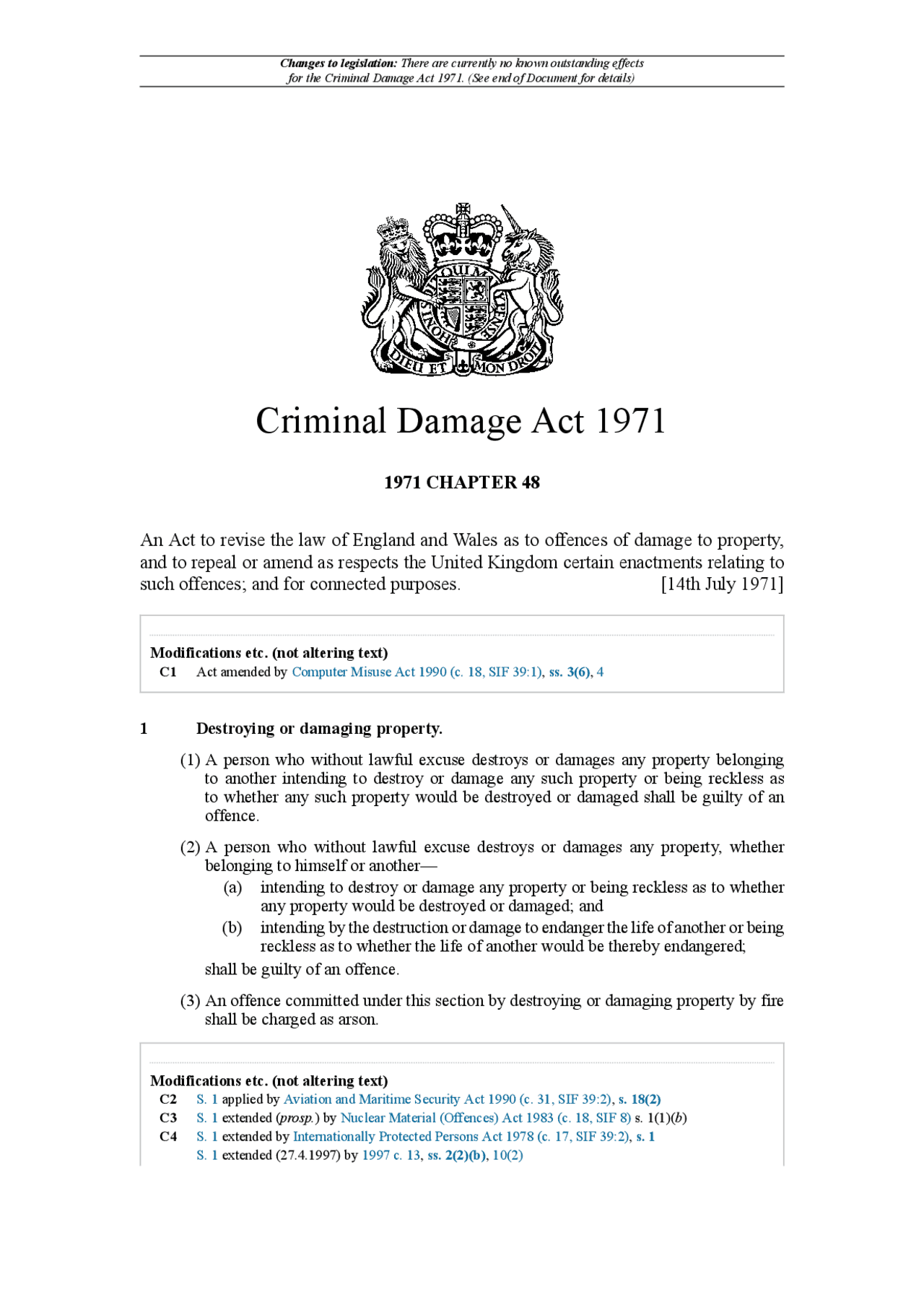 Criminal Damage Act 1971 | Lecture notes Law | Docsity