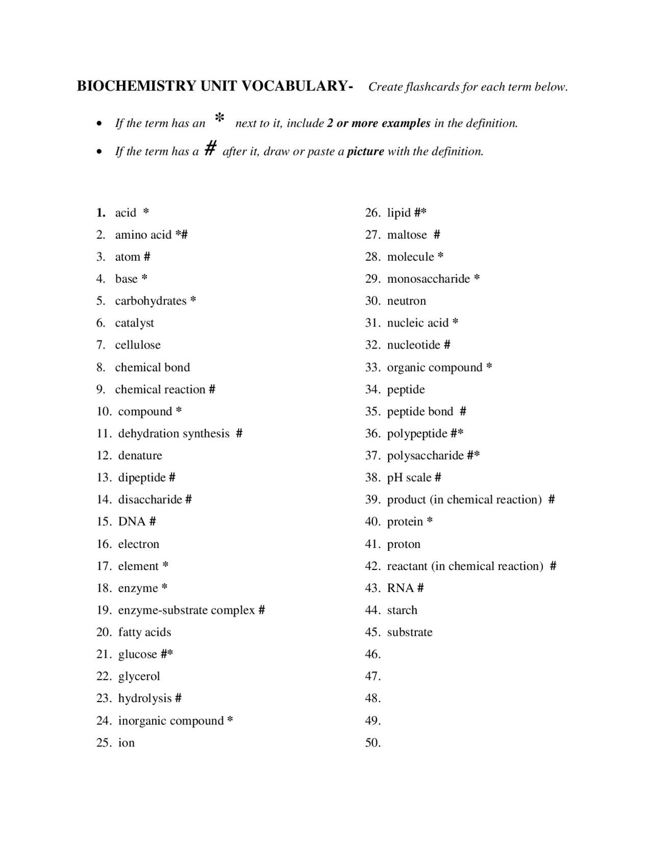 BioChemistry Unit Vocabulary.pdf | Study notes Biochemistry | Docsity
