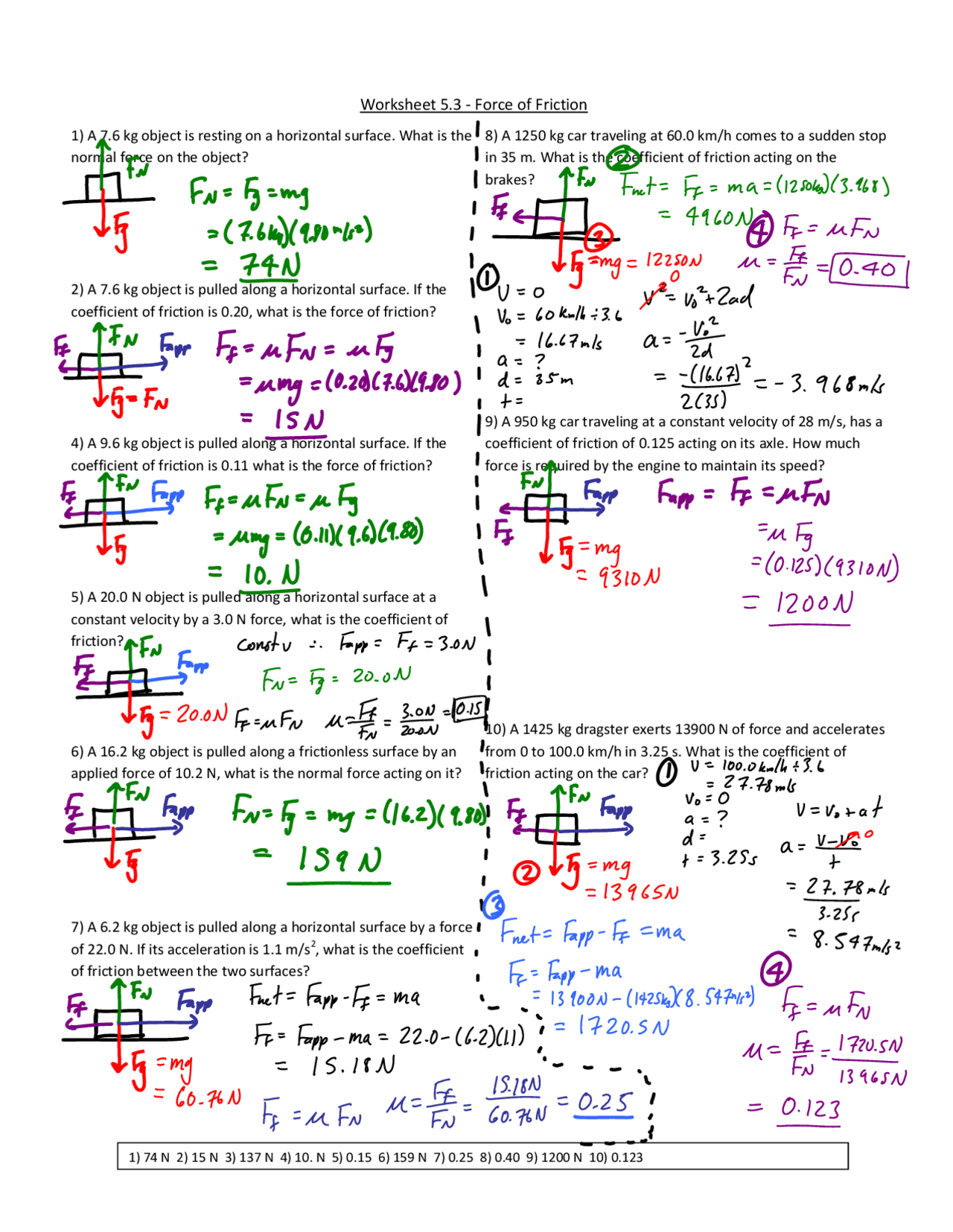 Worksheet 5.3 - Force of Friction | Exercises Acting | Docsity